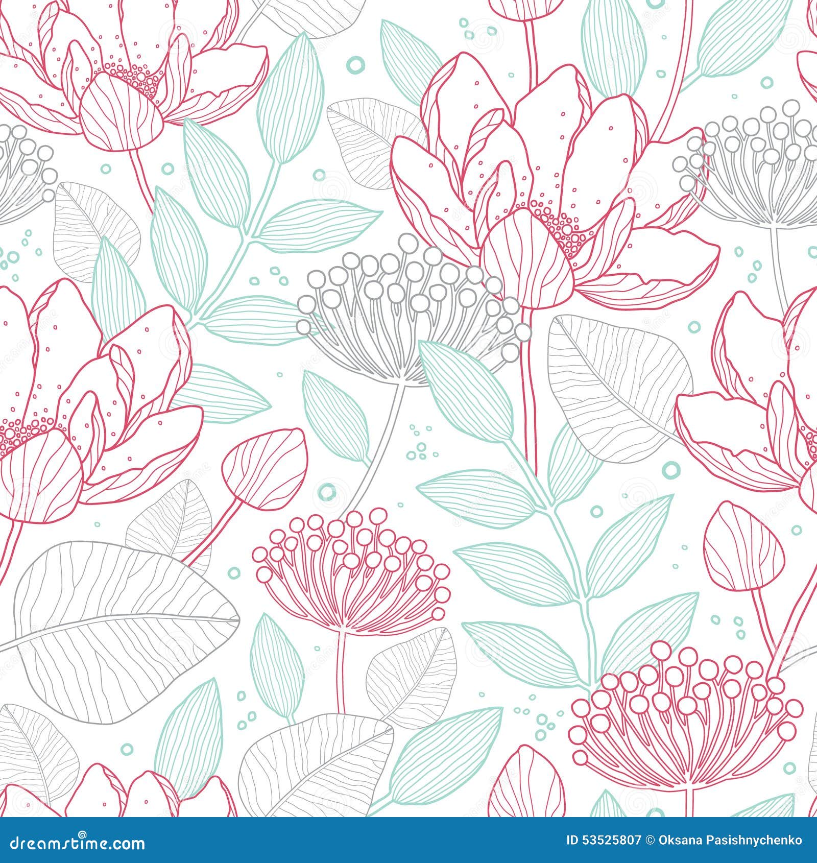 Vector Modern Line Art Florals Seamless Pattern Stock Vector ...