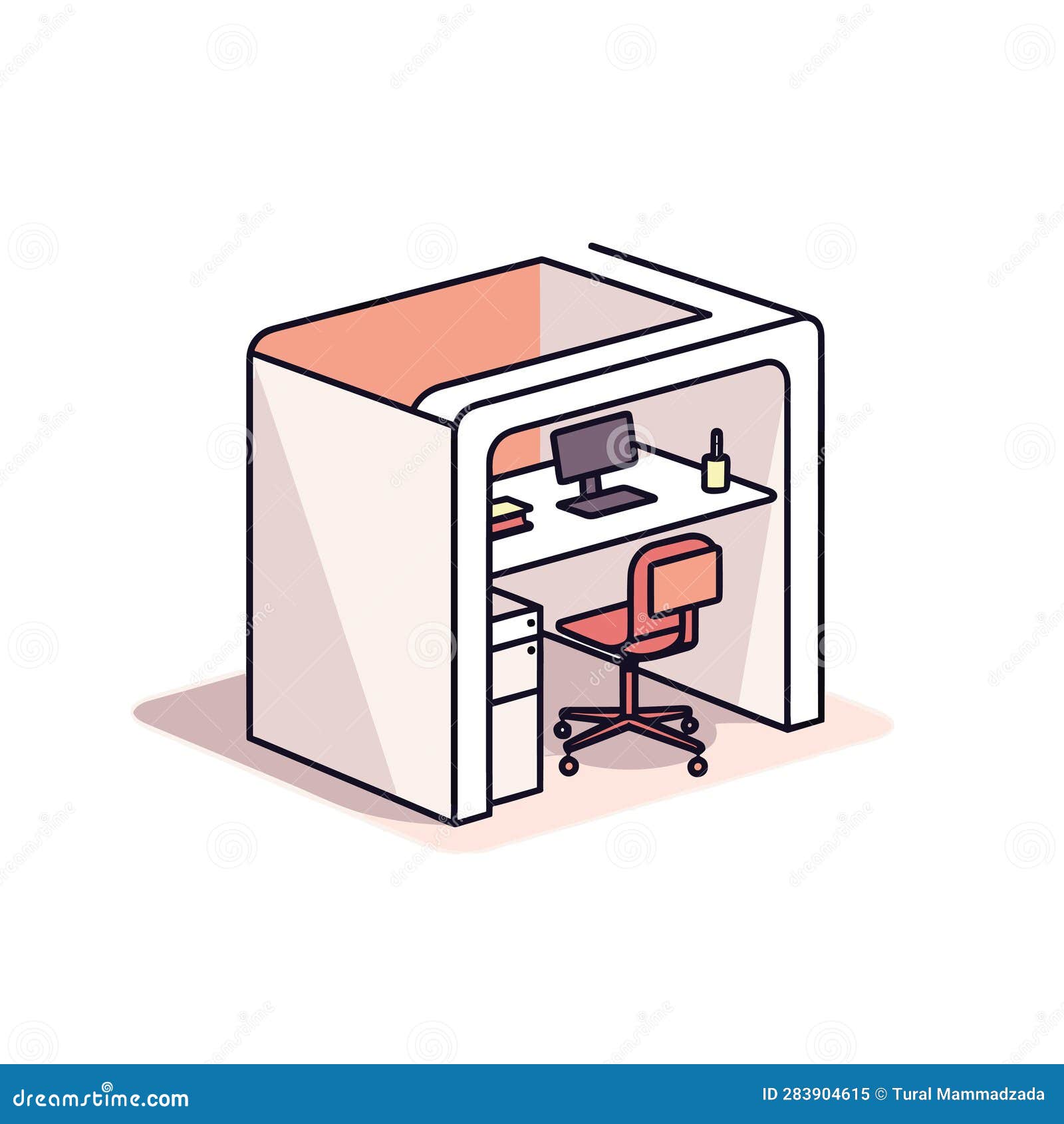 Vector of a Modern Office Cubicle with a Desk and Chair in a Minimalist ...