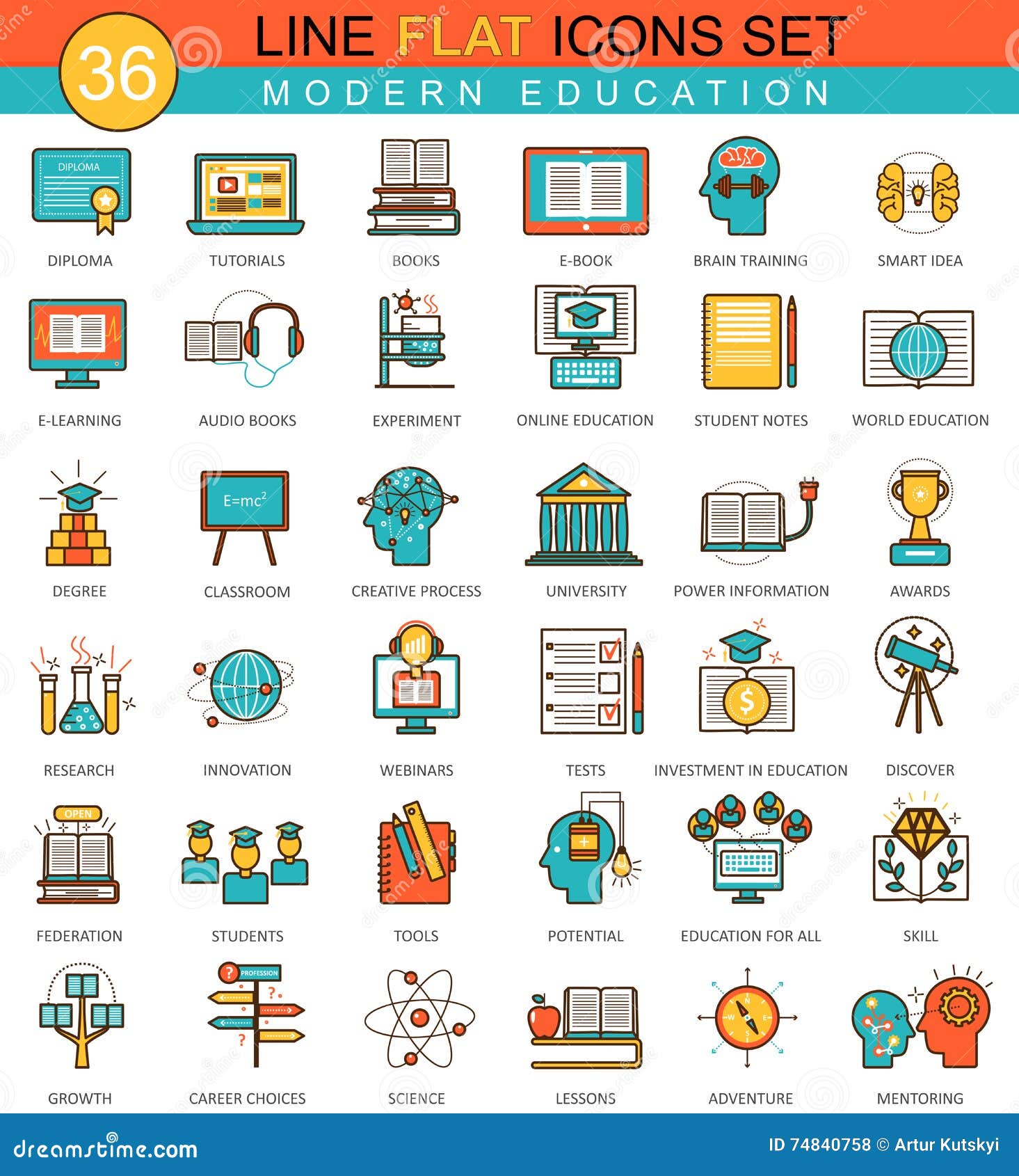 Vector Modern Online Education Flat Line Icon Set. Modern Elegant Style ...
