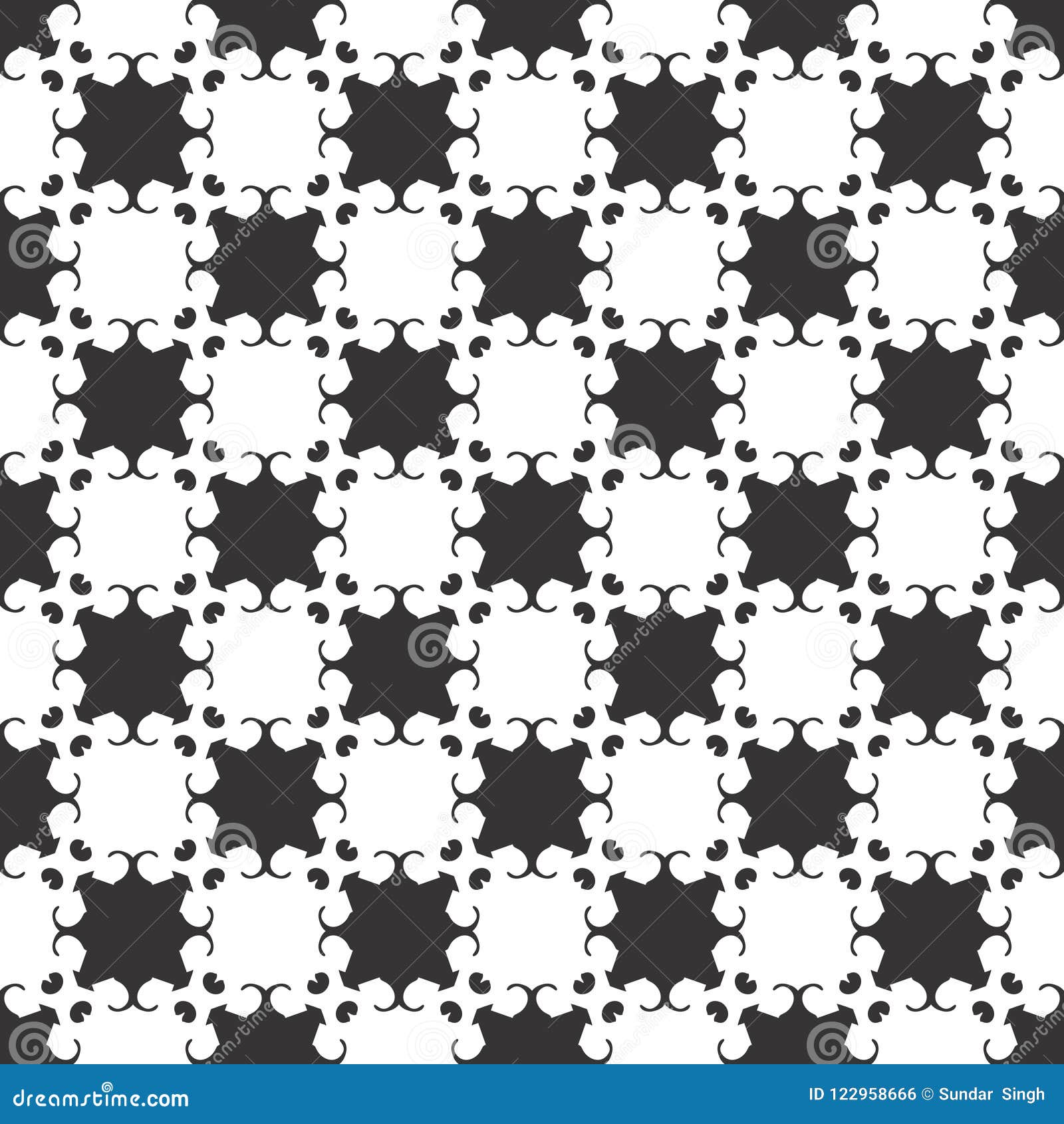 Decorative Seamless Floral Geometric Black & White Pattern Background ...