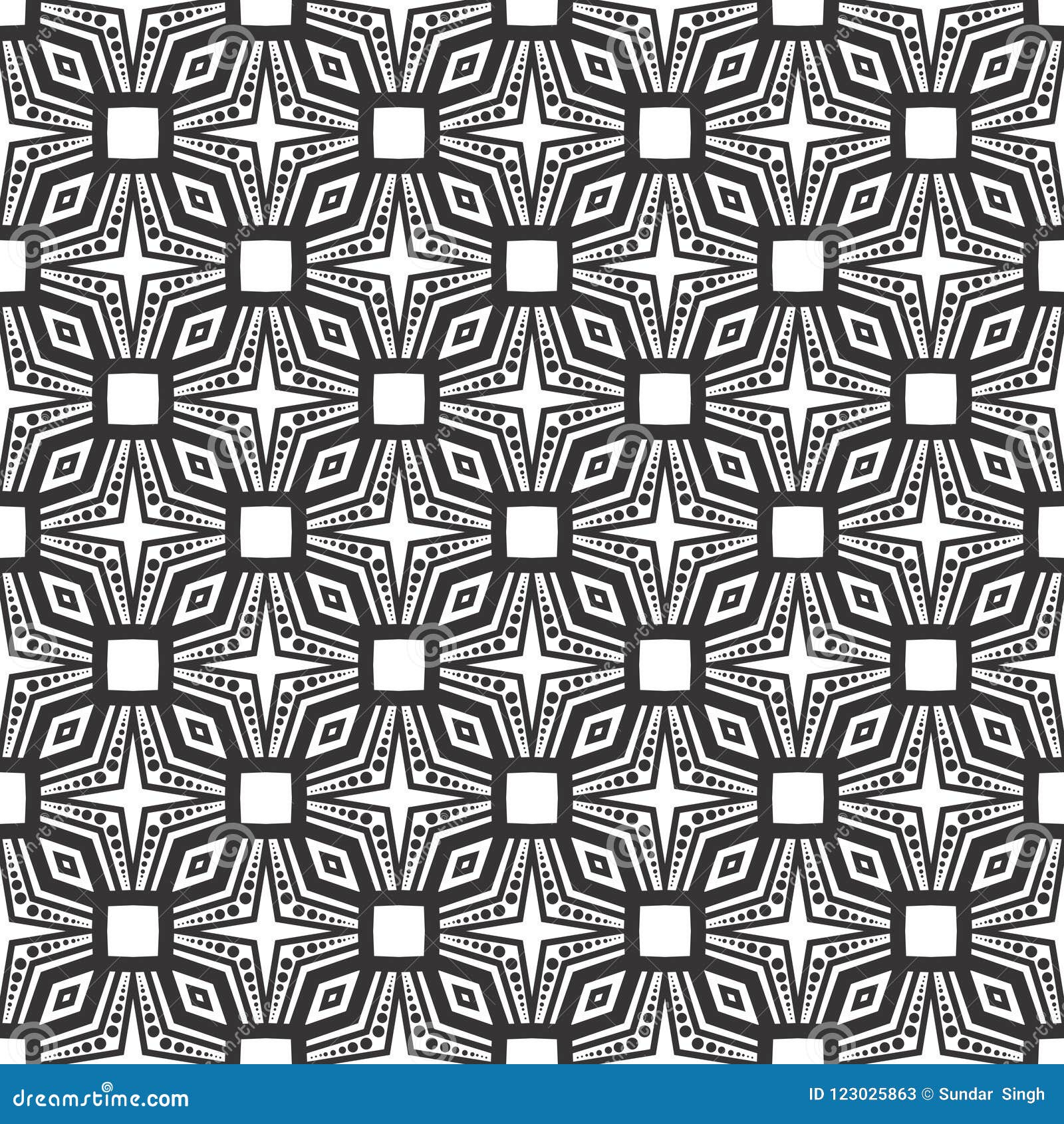 Decorative Seamless Floral Geometric Black & White Pattern Background ...