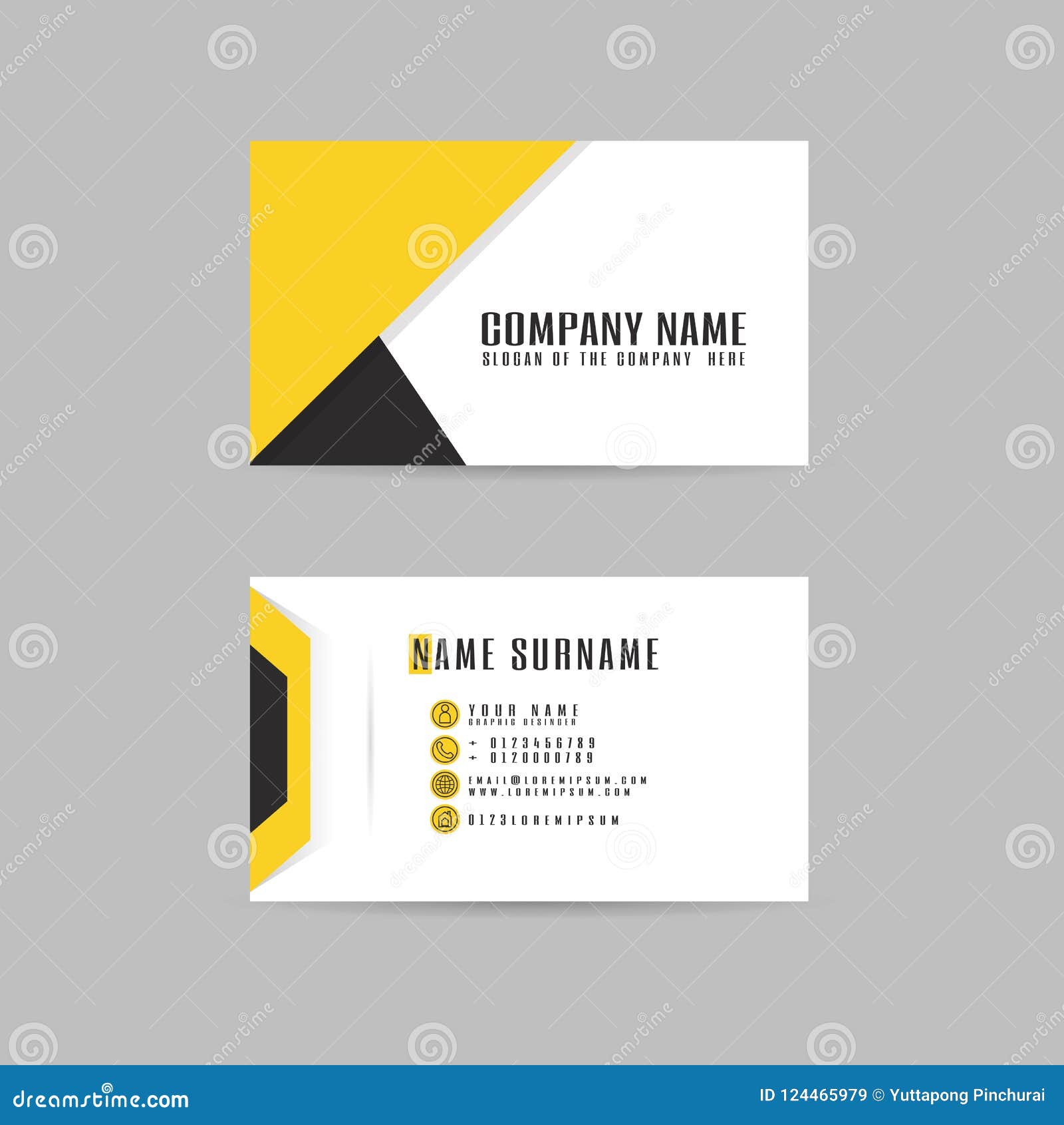 Vector Modern Simple Light Business Card Yellow Template with Fl Stock ...