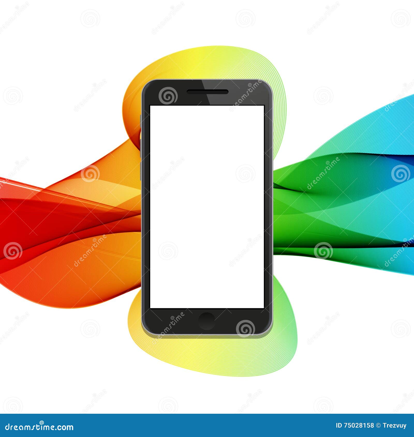 Vector Modern Smartphone on Colorful Abstract Waves Background. Stock ...
