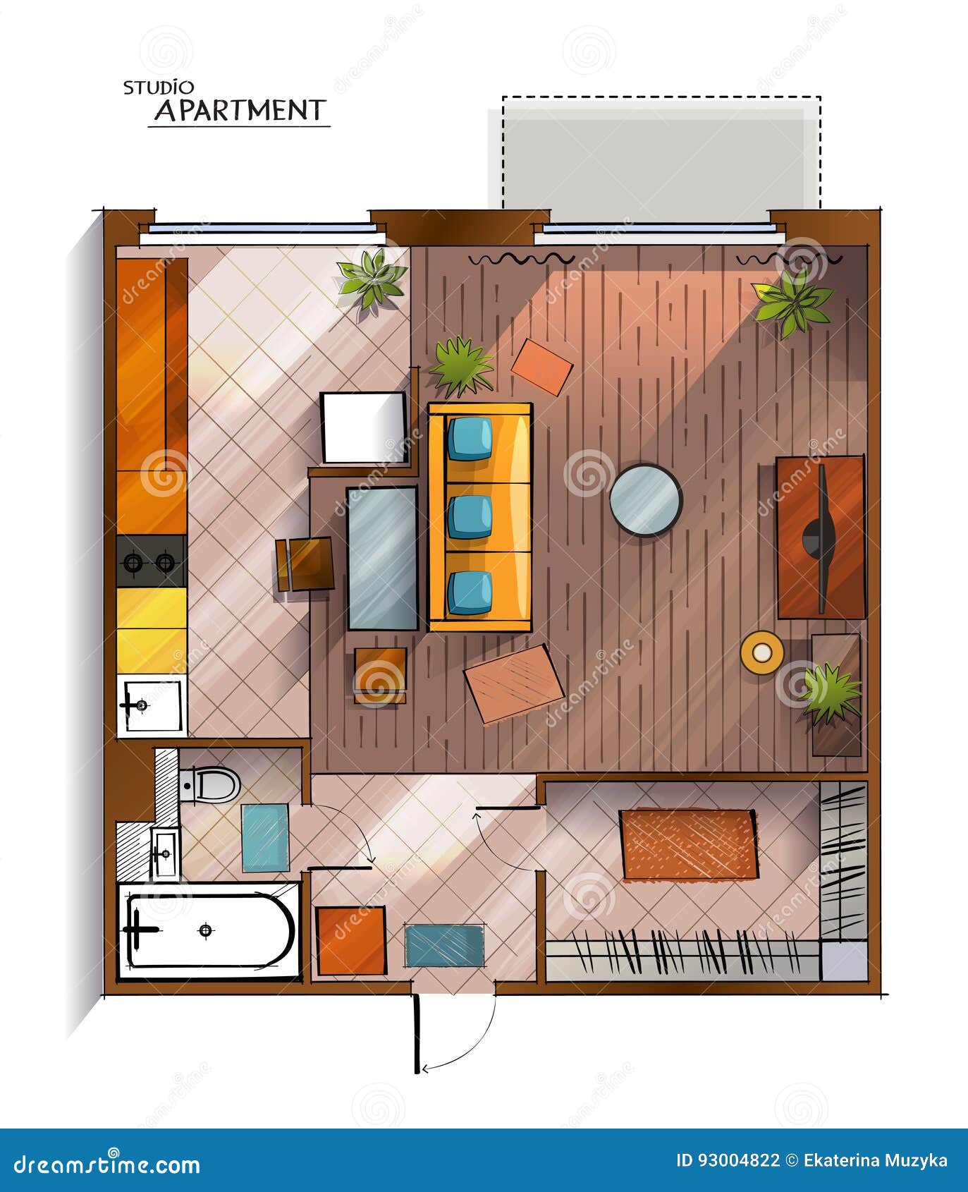 Vector Modern Studio Apartment Top View Illustration Stock Vector ...