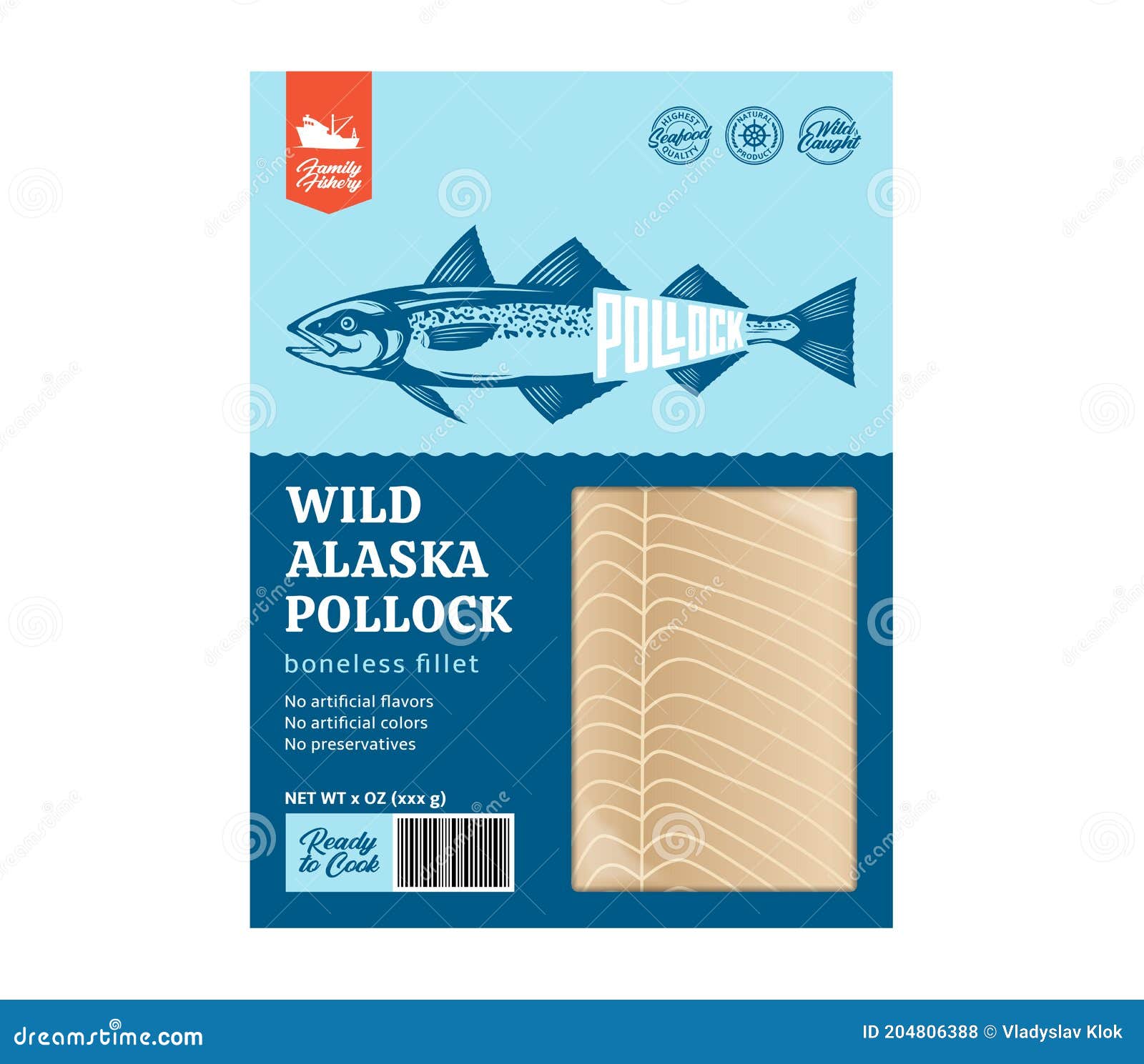 Vector Modern Style Alaska Pollock Packaging Design Stock Vector ...