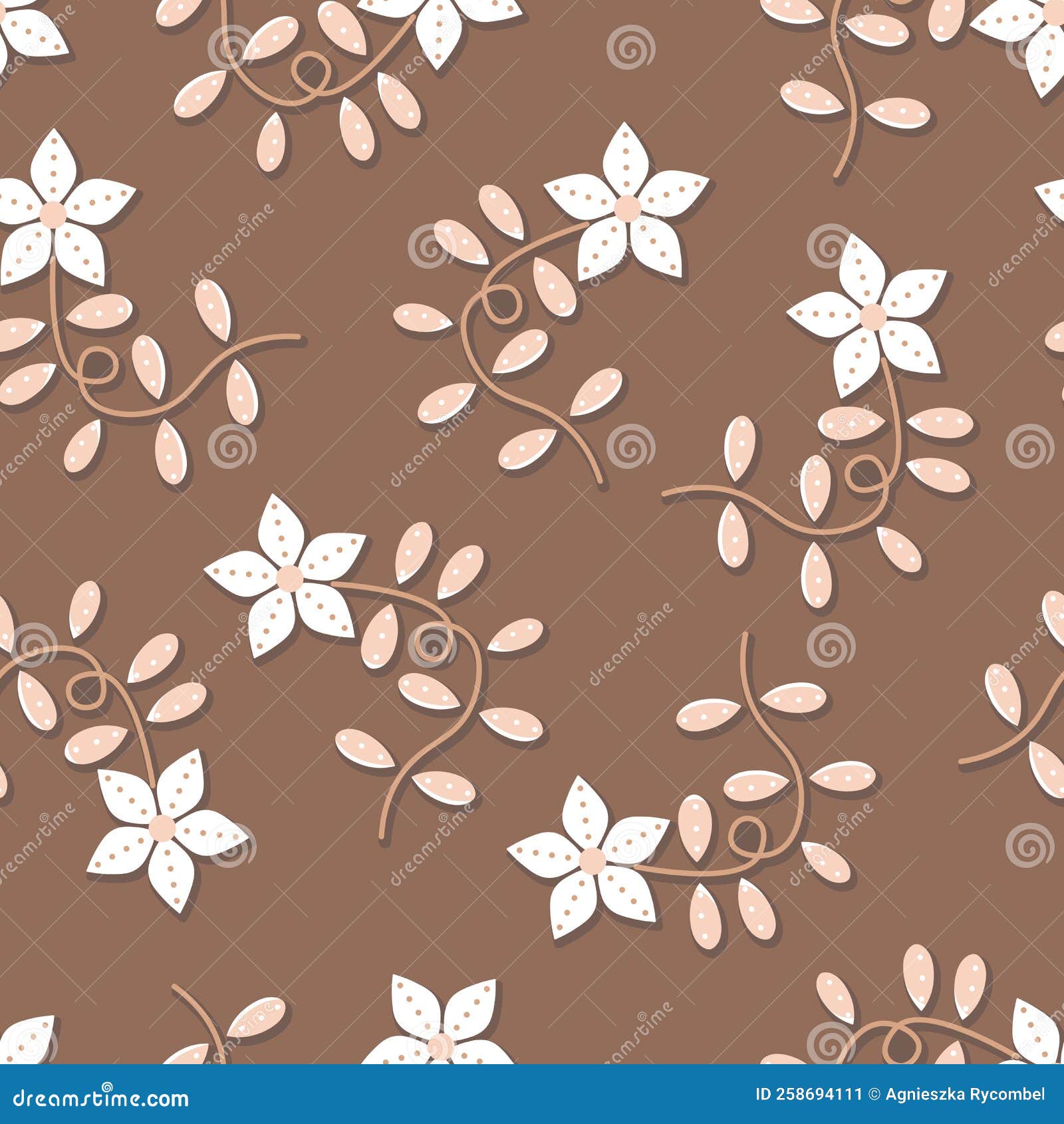 Vector Modern Tangled Folklore Floral on Brown Pattern Background ...