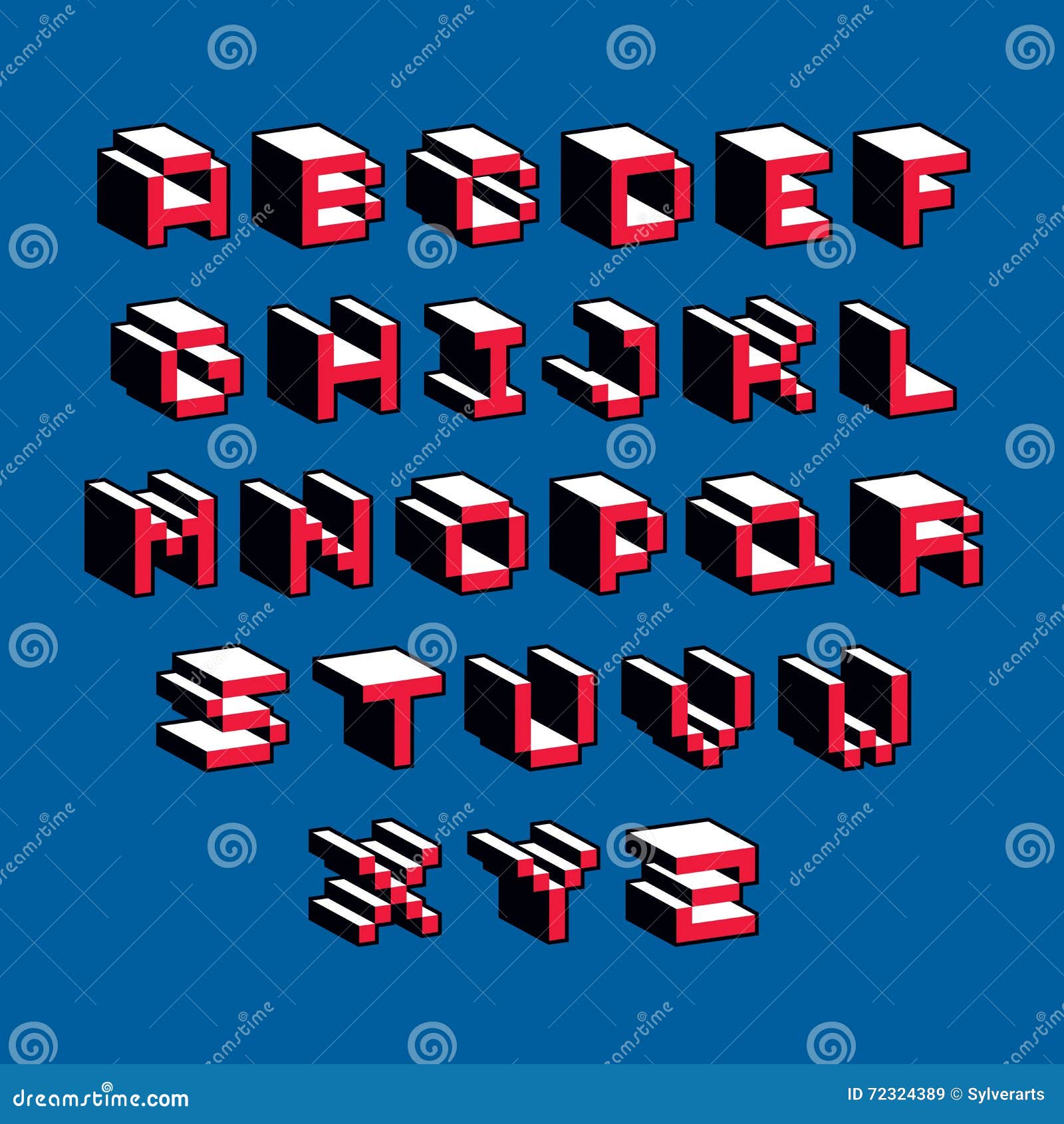 Vector Modern Tech Alphabet Letters Set. Geometric Pixilated Dig Stock ...