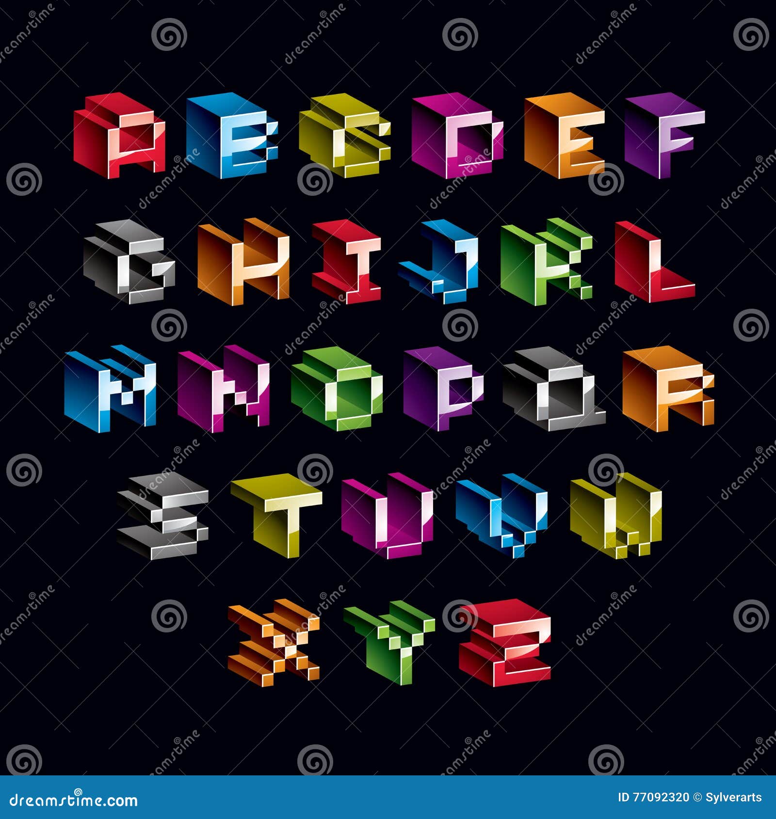 Vector Modern Tech Alphabet Letters Set. Geometric Pixilated Dig Stock ...
