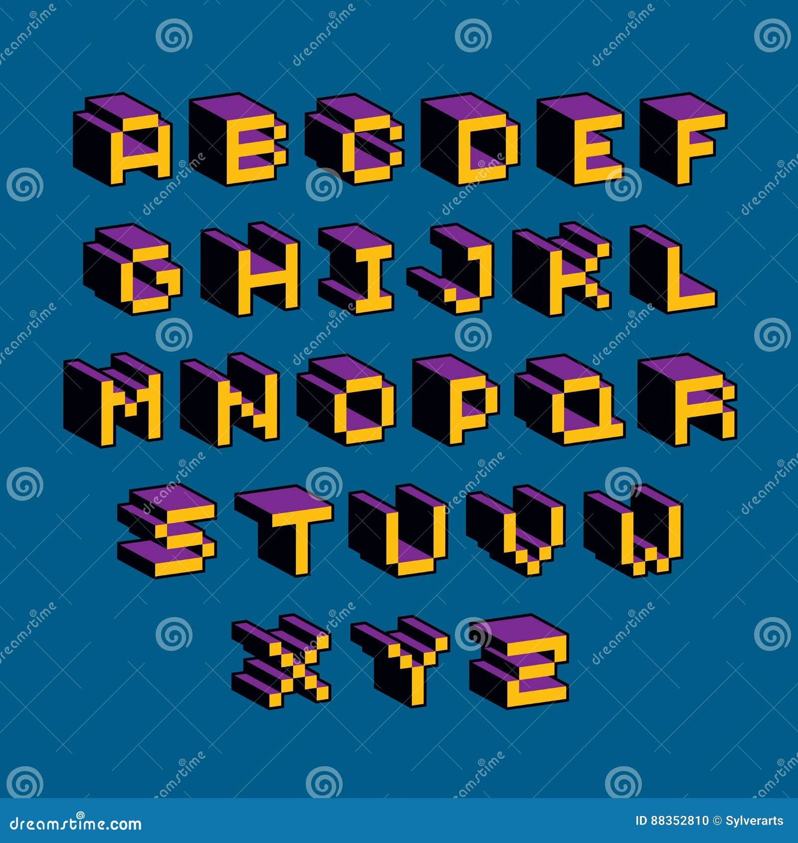 Vector Modern Tech Alphabet Letters Set. Geometric Pixilated Dig Stock ...