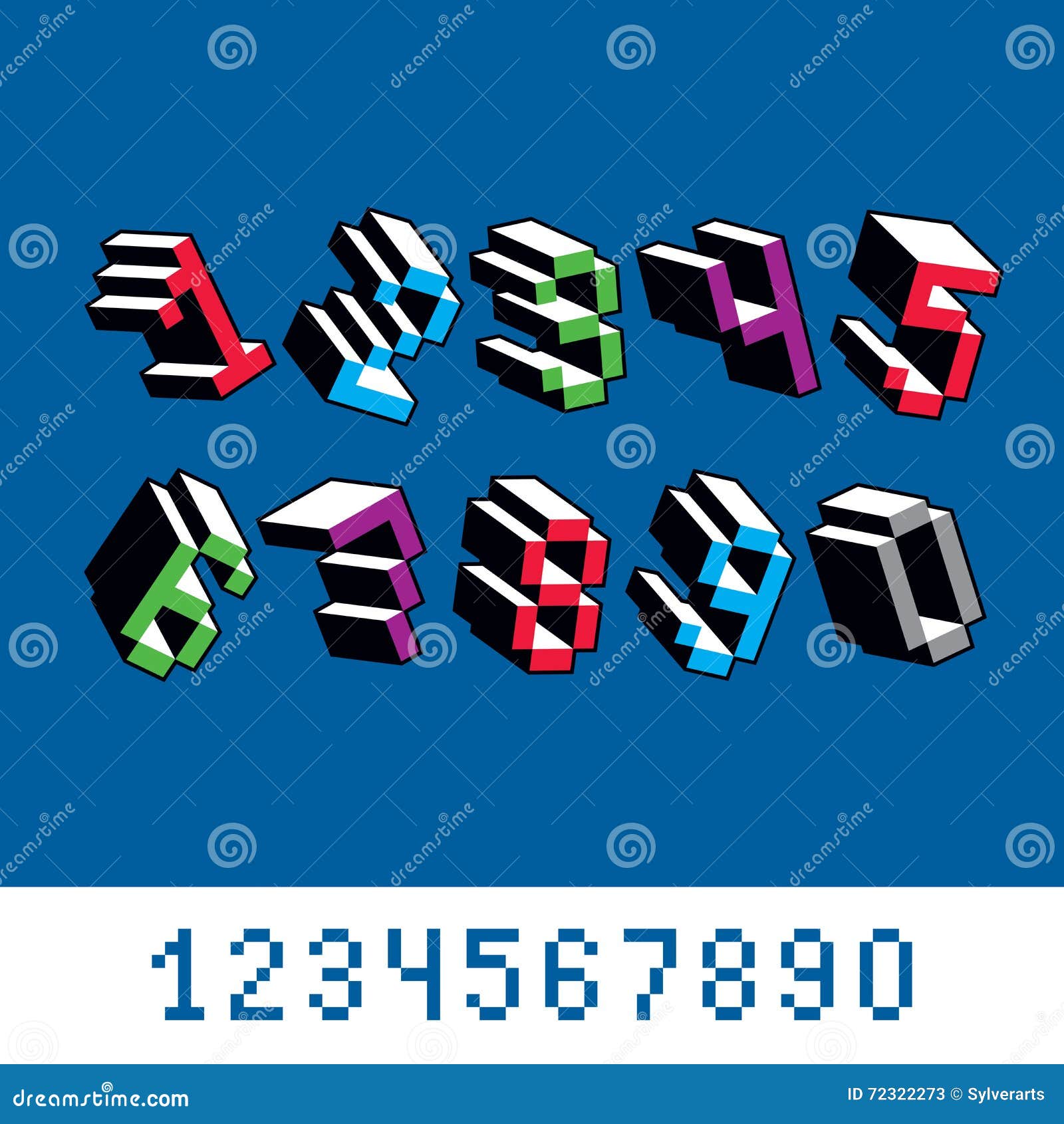 Vector Modern Tech Whole Numbers Set. Geometric Pixilated Digits Stock ...