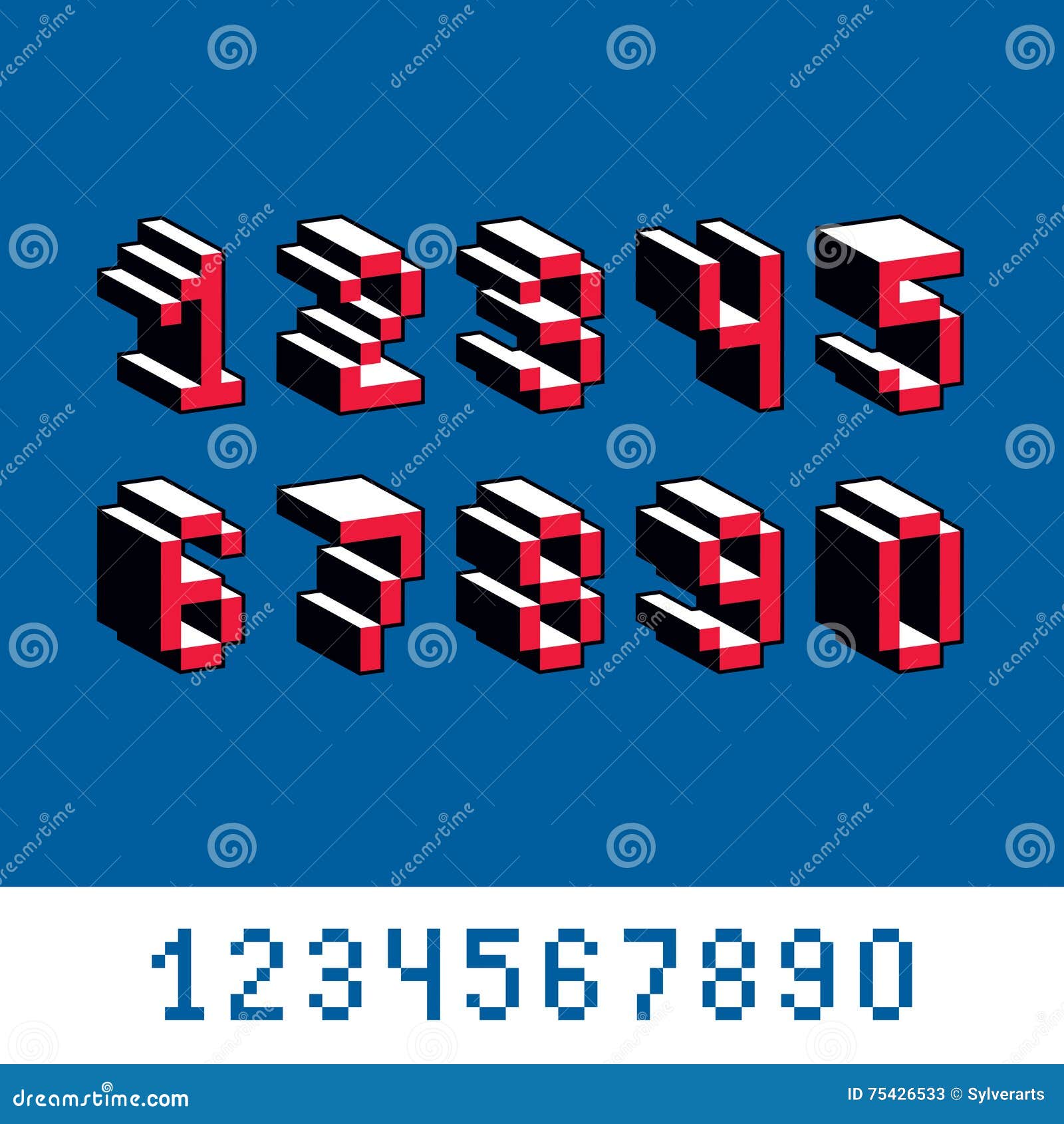 Vector Modern Tech Whole Numbers Set. Geometric Pixilated Digits Stock ...