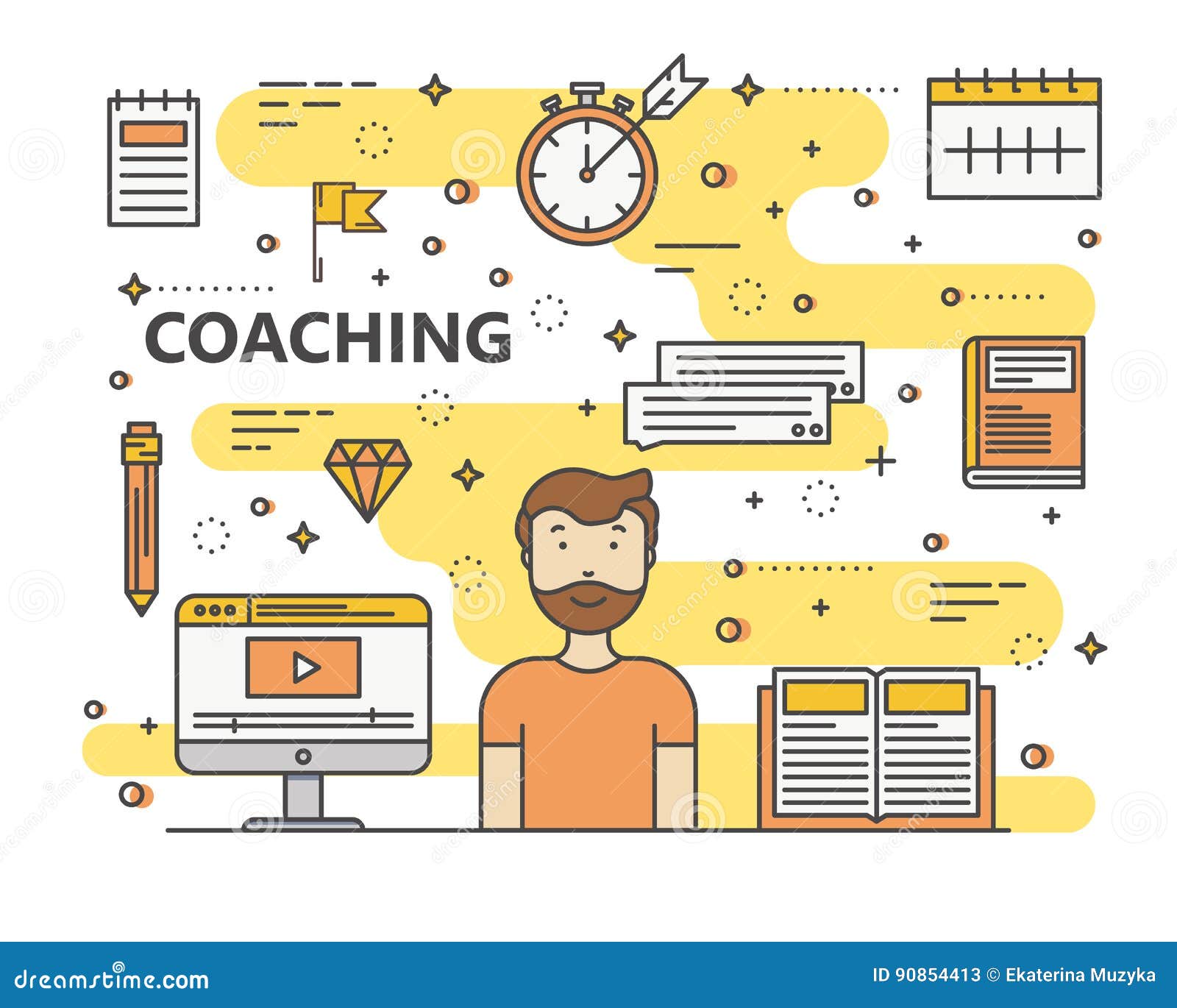 Vector Modern Thin Line Coaching Concept Illustration Stock Vector ...