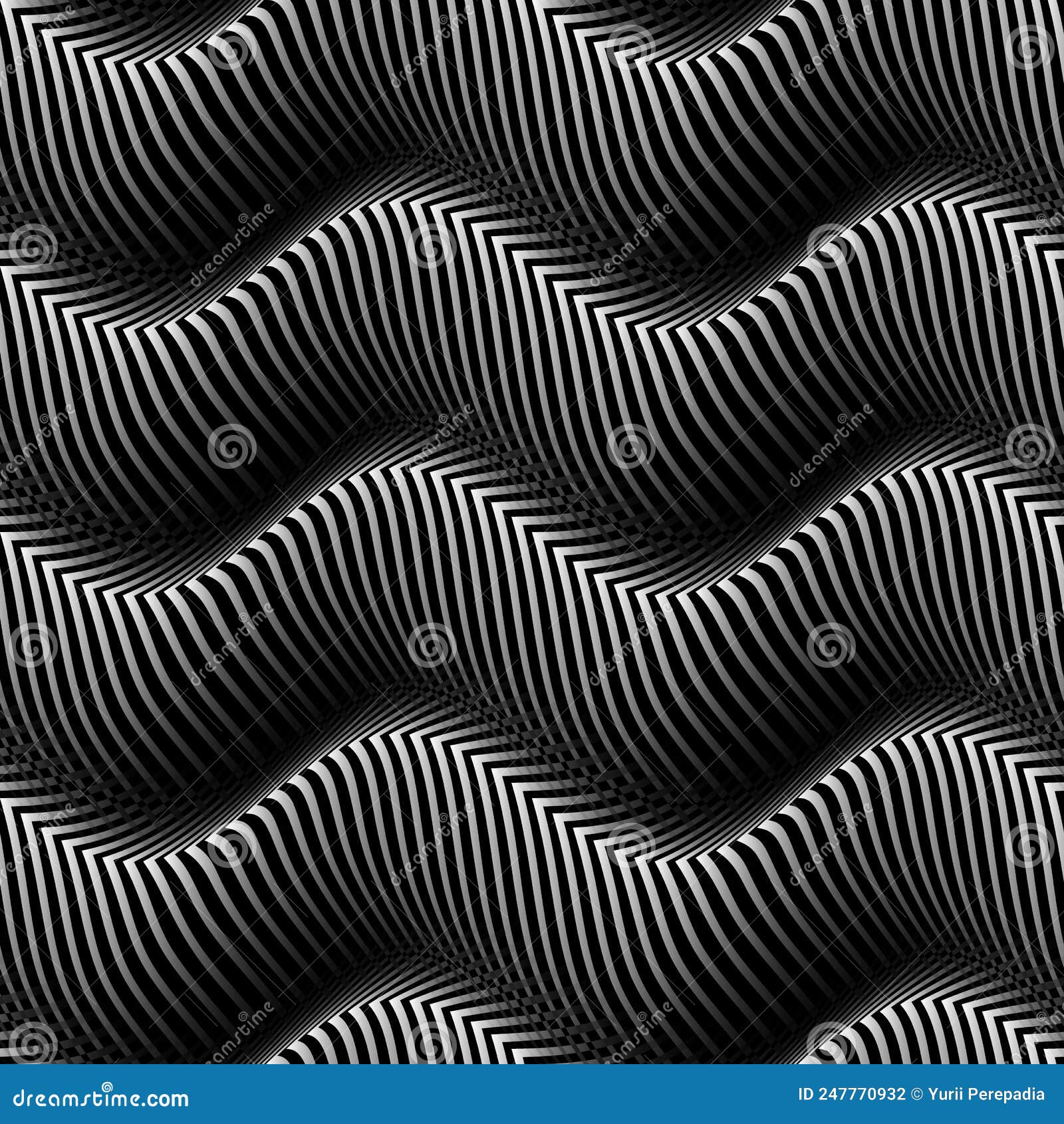 Vector Moire Seamless Pattern of Monochrome Striped Waves. Optical Art ...