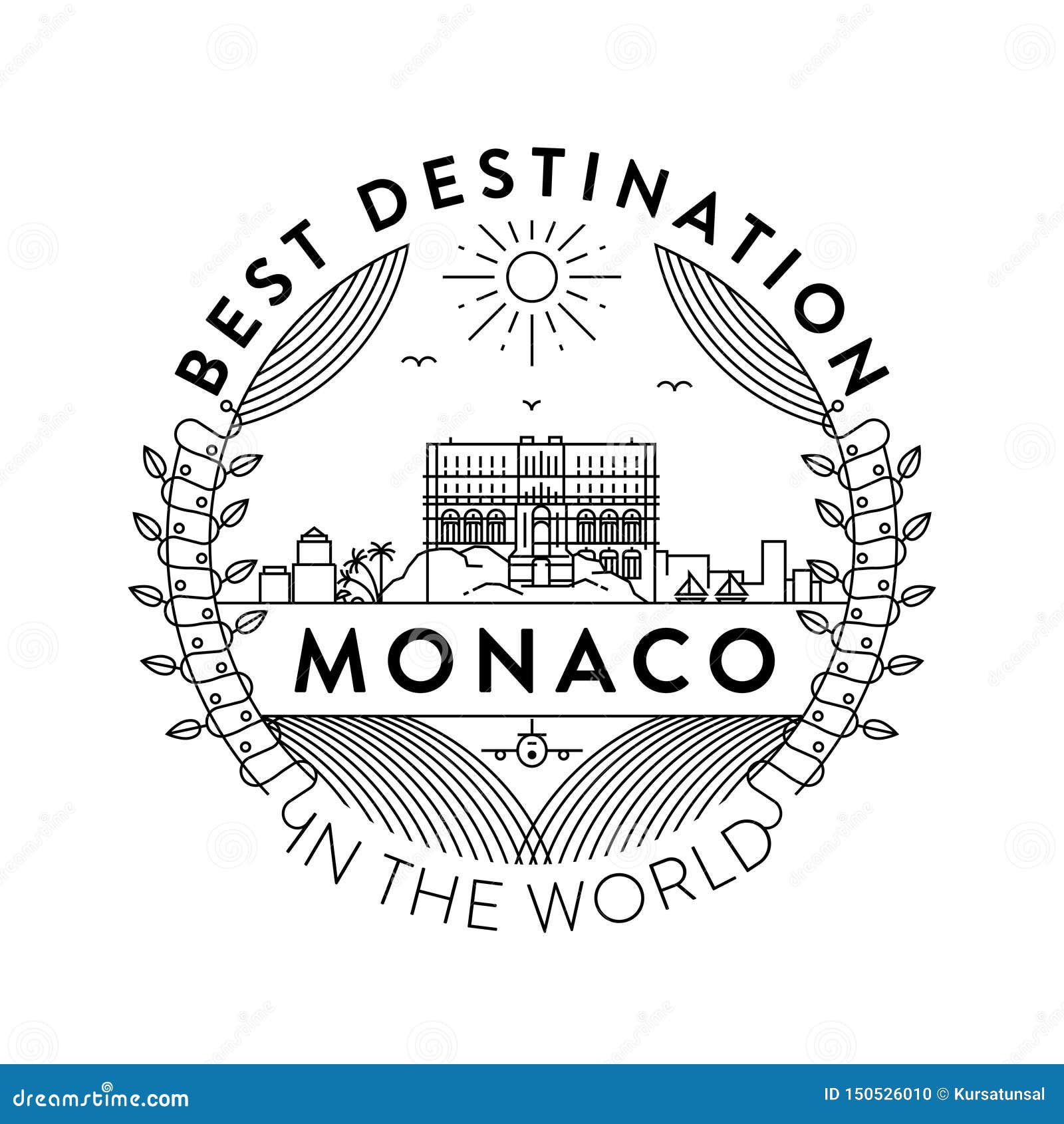 Vector Monaco City Badge, Linear Style Stock Illustration ...