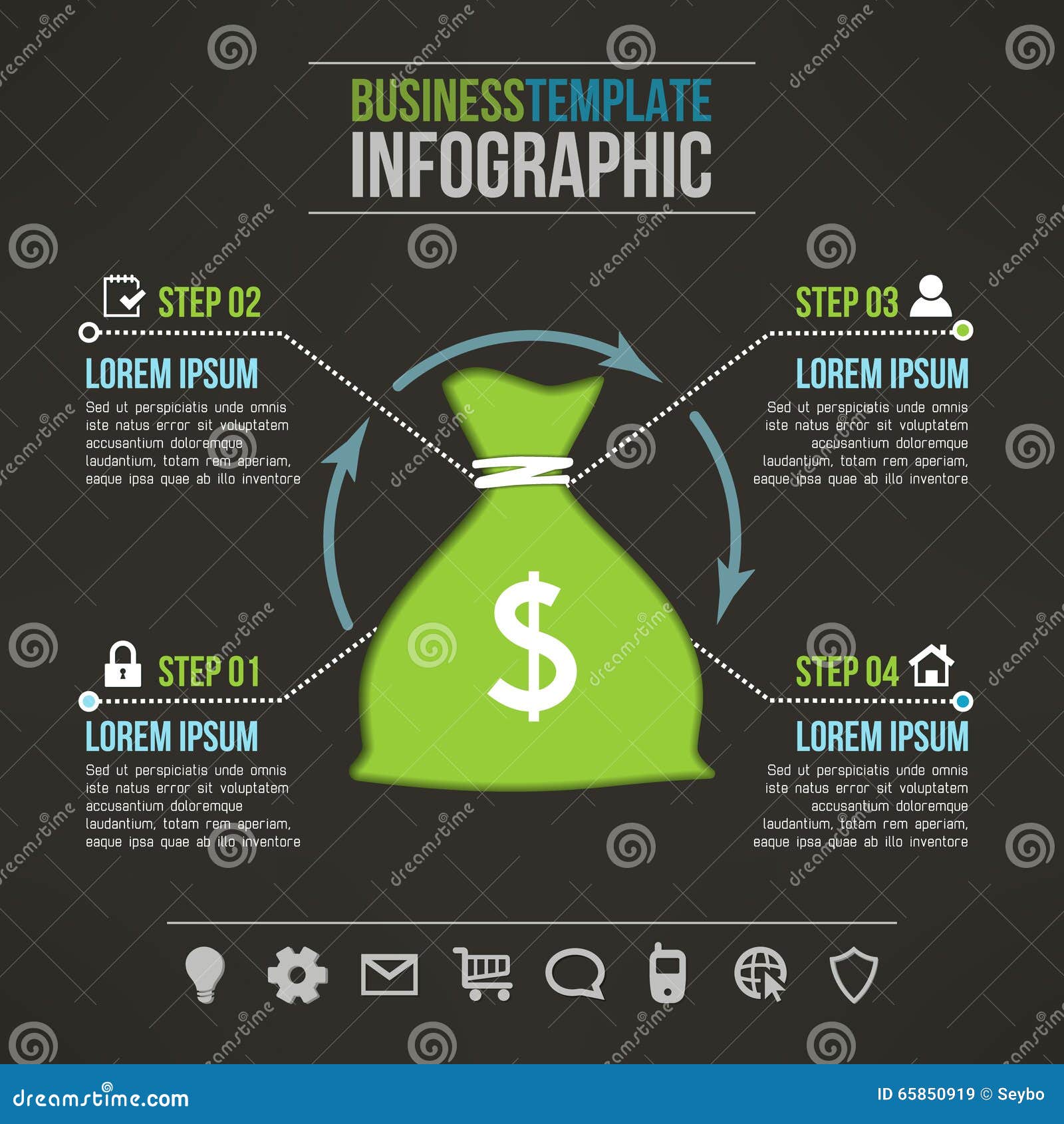Vector Money Bag Dark Infographic Template with Icons Set Suitable for ...