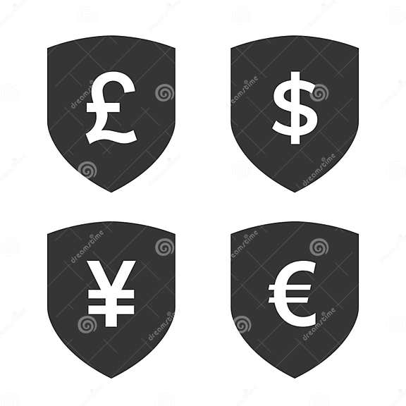 Vector Money Currency with Shield Icon Set Stock Illustration ...