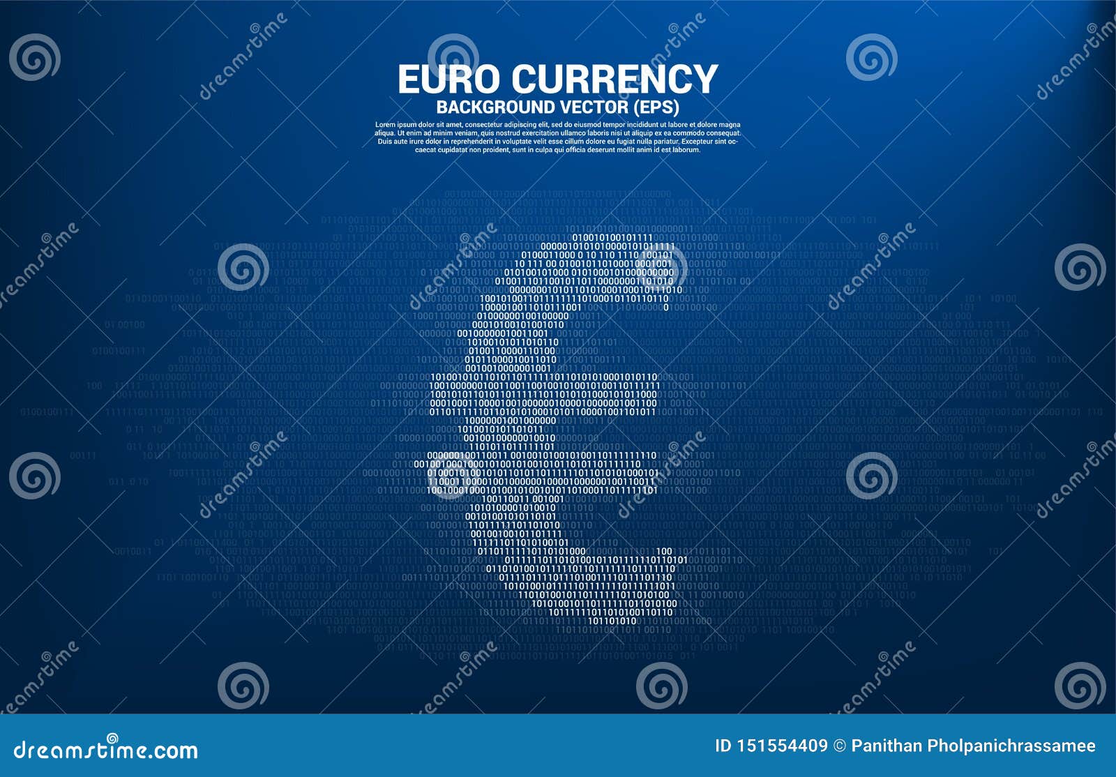 Vector Money Euro Currency with One and Zero Binary Code Digit Matrix ...