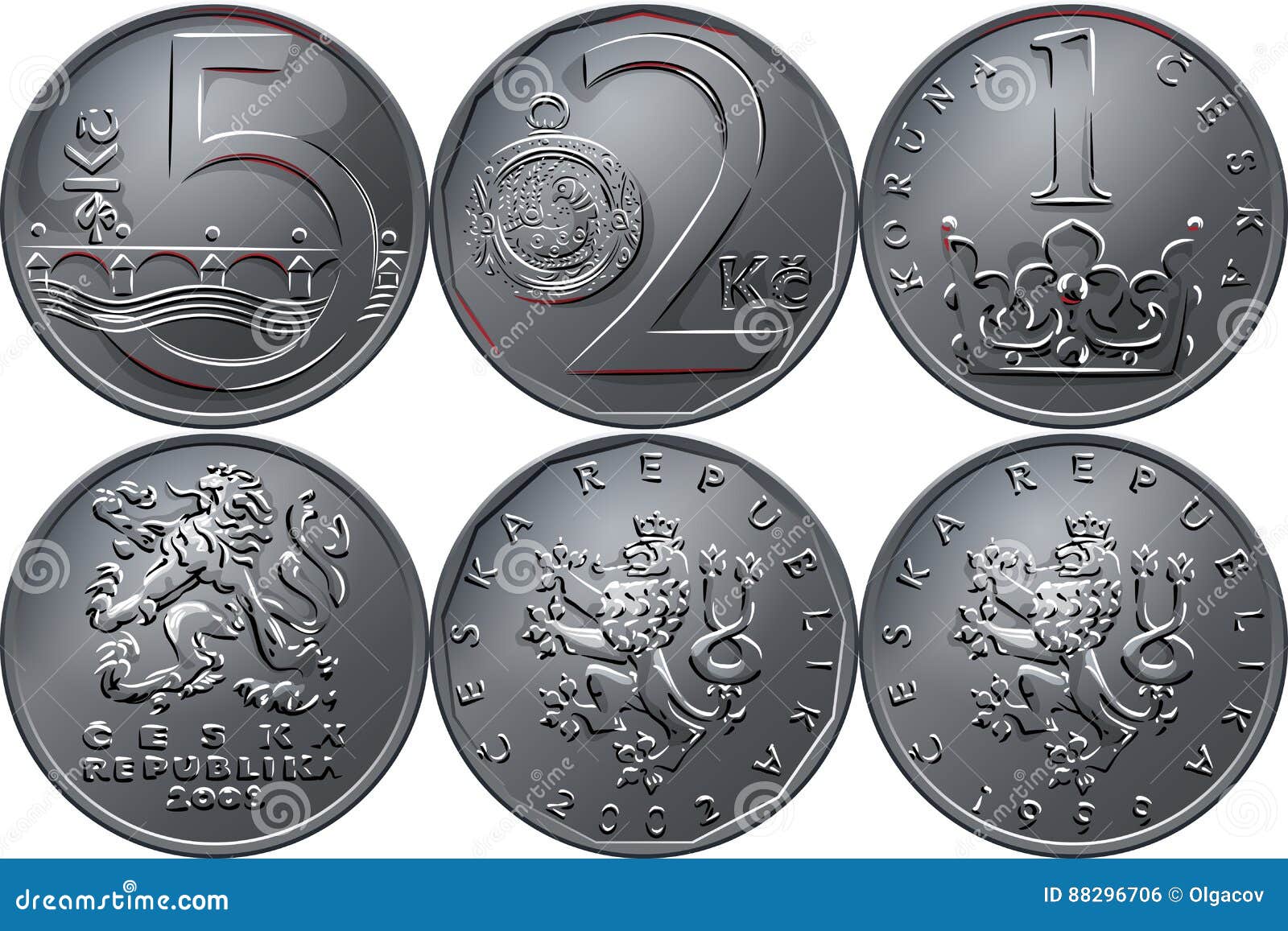 Vector Money Five Czech Crones Coin Reverse Stock Vector - Illustration ...