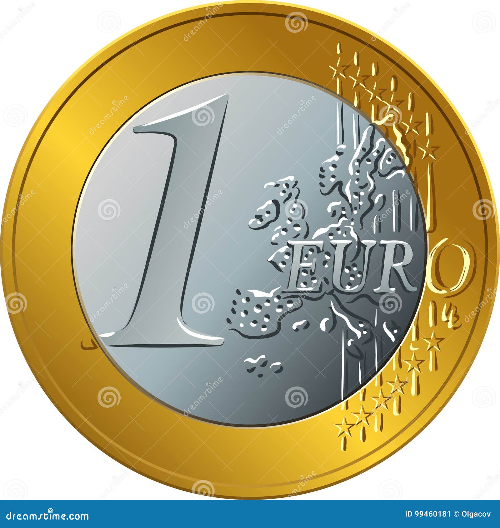 Vector Money Gold Coin One Euro Stock Vector - Illustration of reverse ...