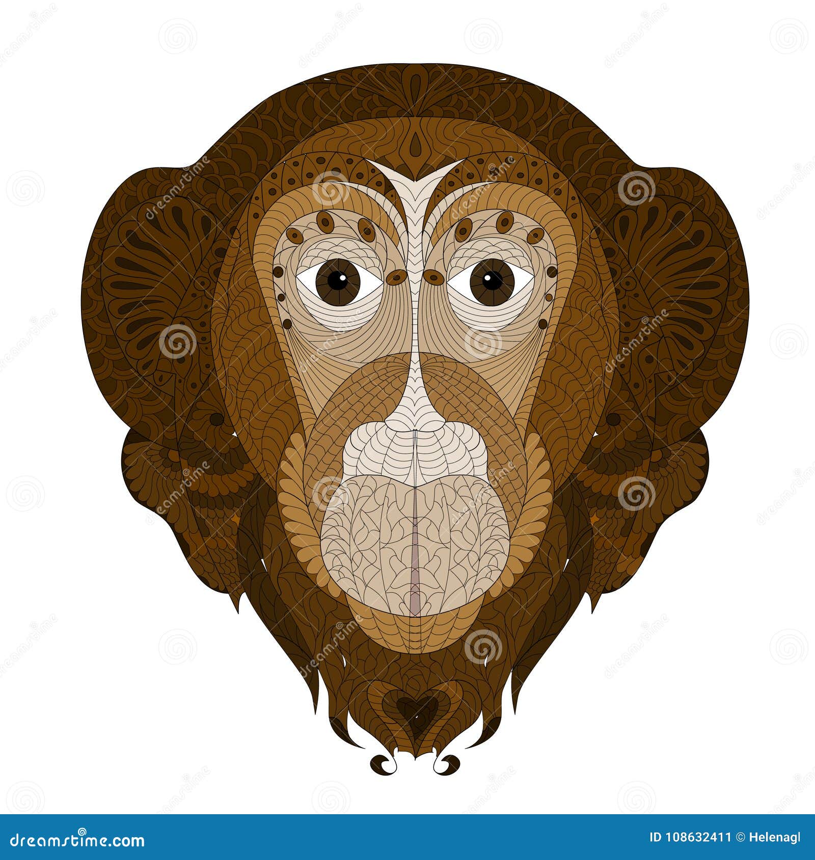 Hand drawn monkey head . stock vector. Illustration of macaque - 108632411