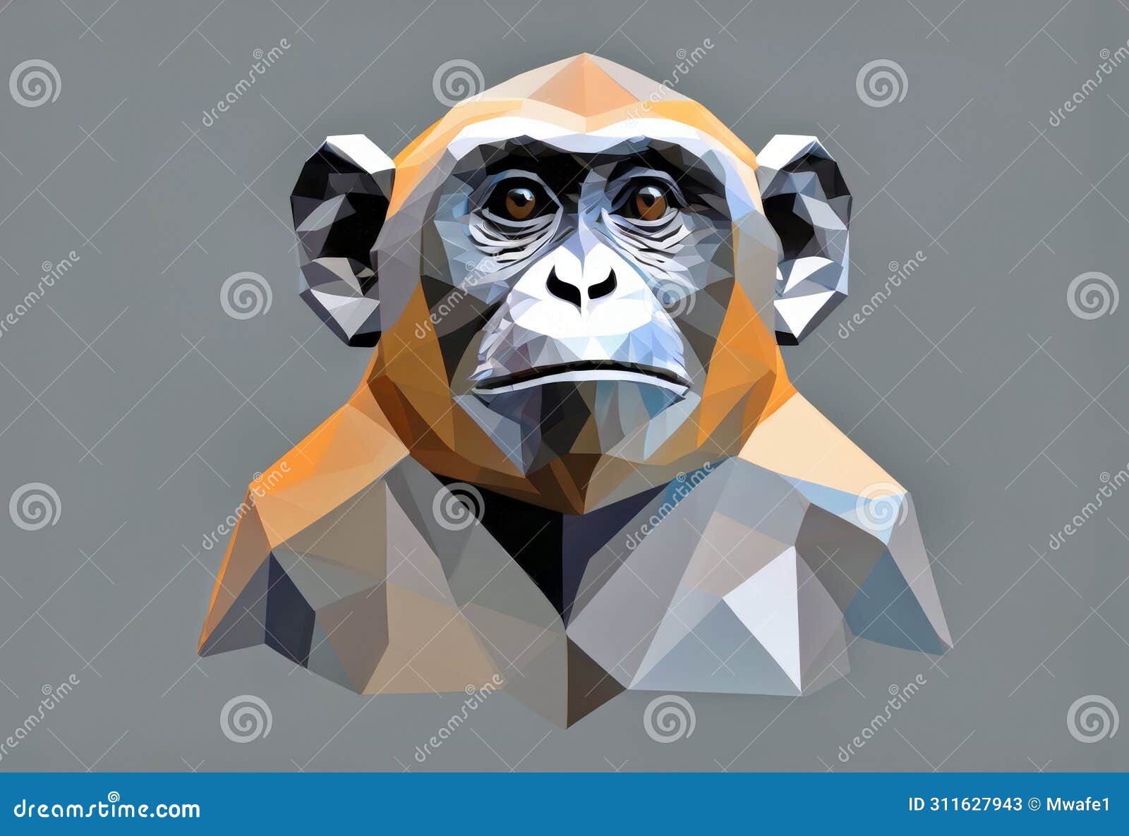Vector Monkey Polygonal Background Gray Style Animal Beautiful ...