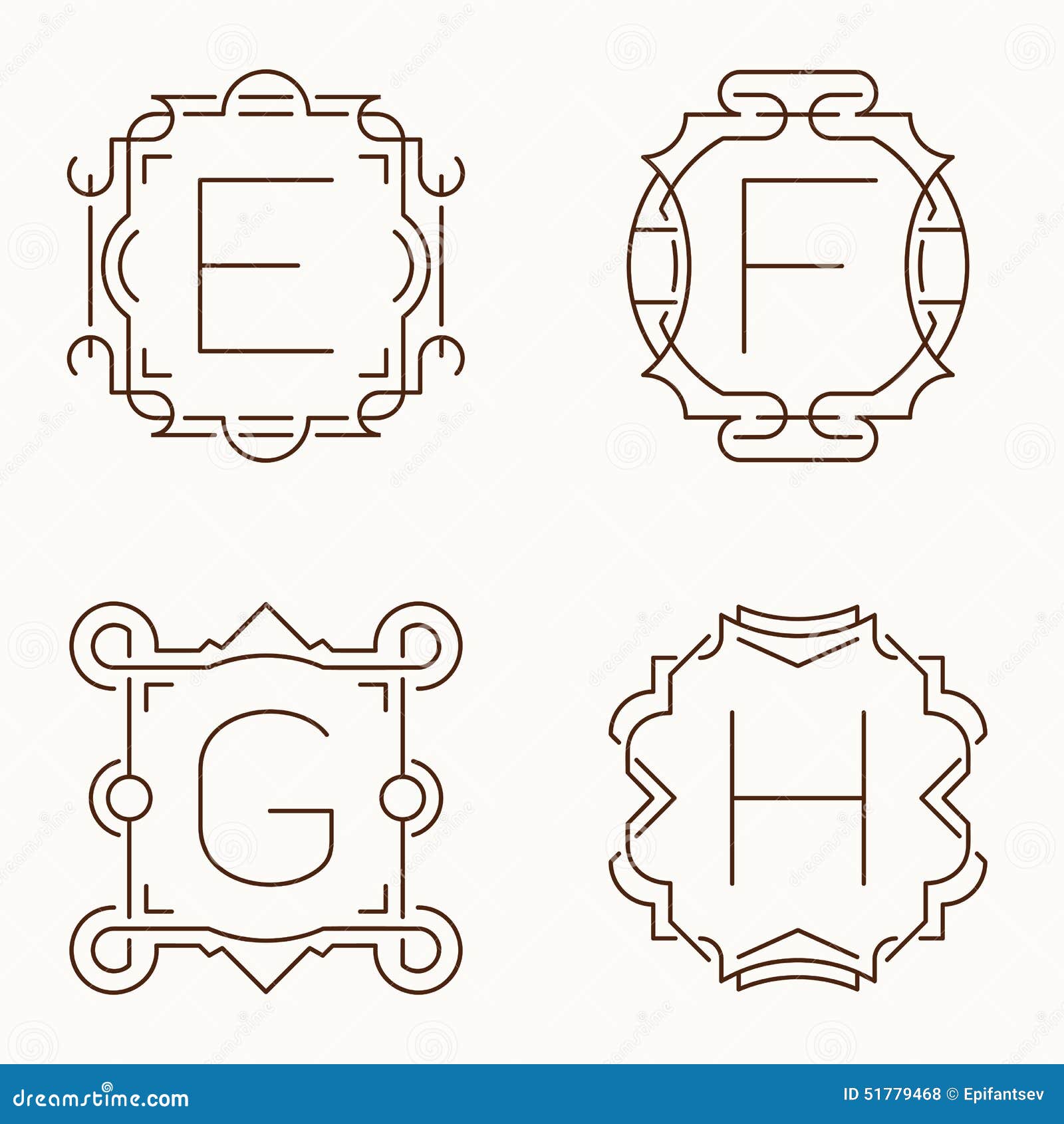 Vector Mono Line Monograms. E, F, G,H. Stock Vector - Illustration of ...