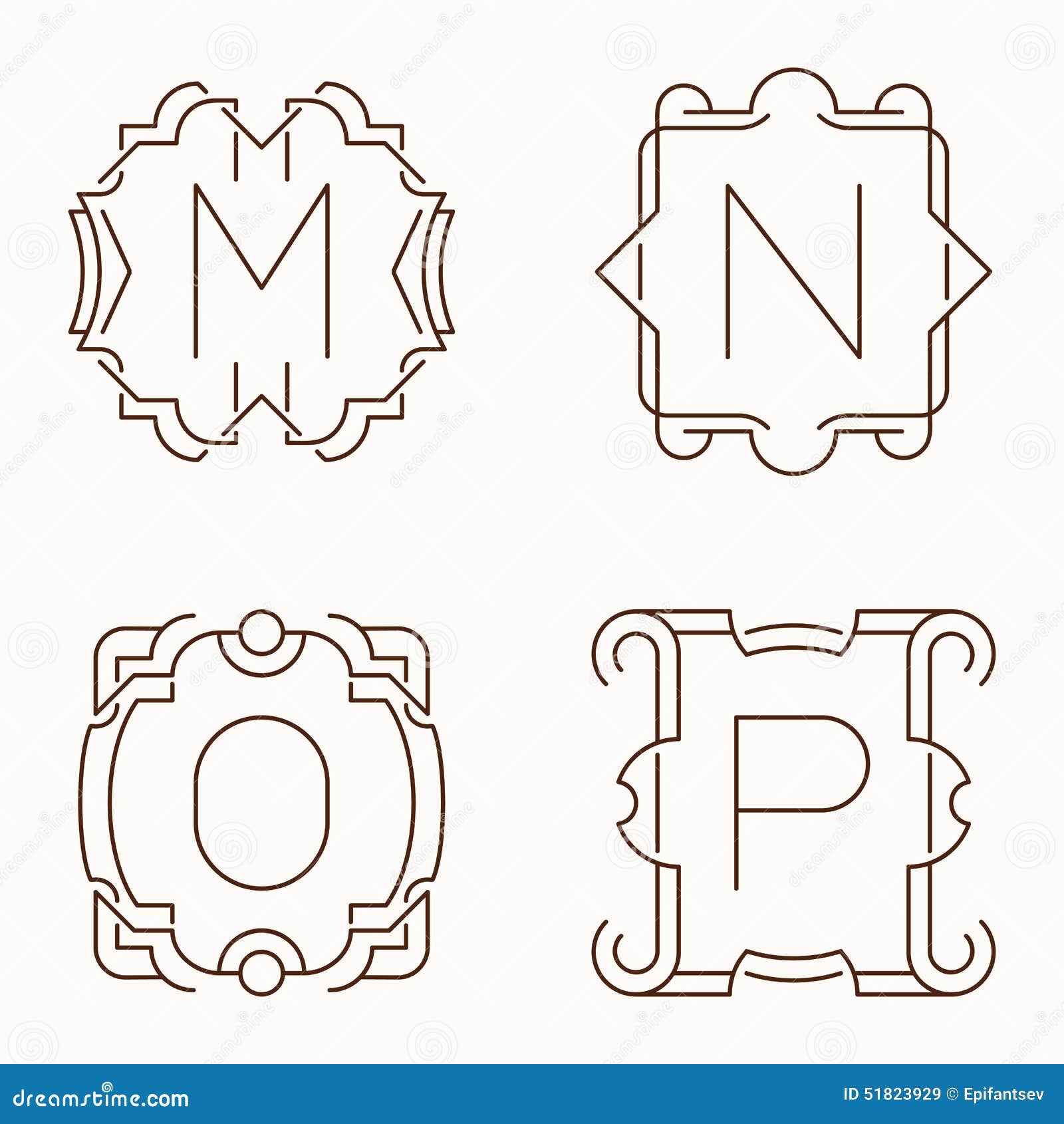 Vector Mono Line Monograms. M, N, O, P. Stock Vector - Illustration of ...