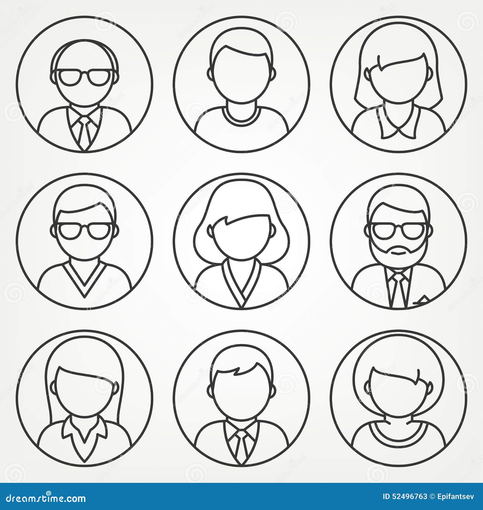Vector Mono Line People Icons Set Stock Vector - Illustration of face ...