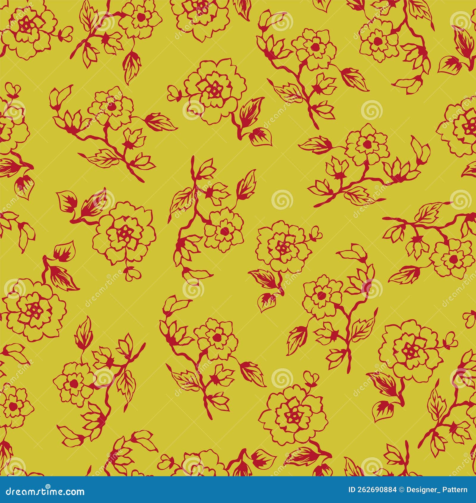 Vector Monochromatic Floral Seamless Pattern Digital Textile Print ...