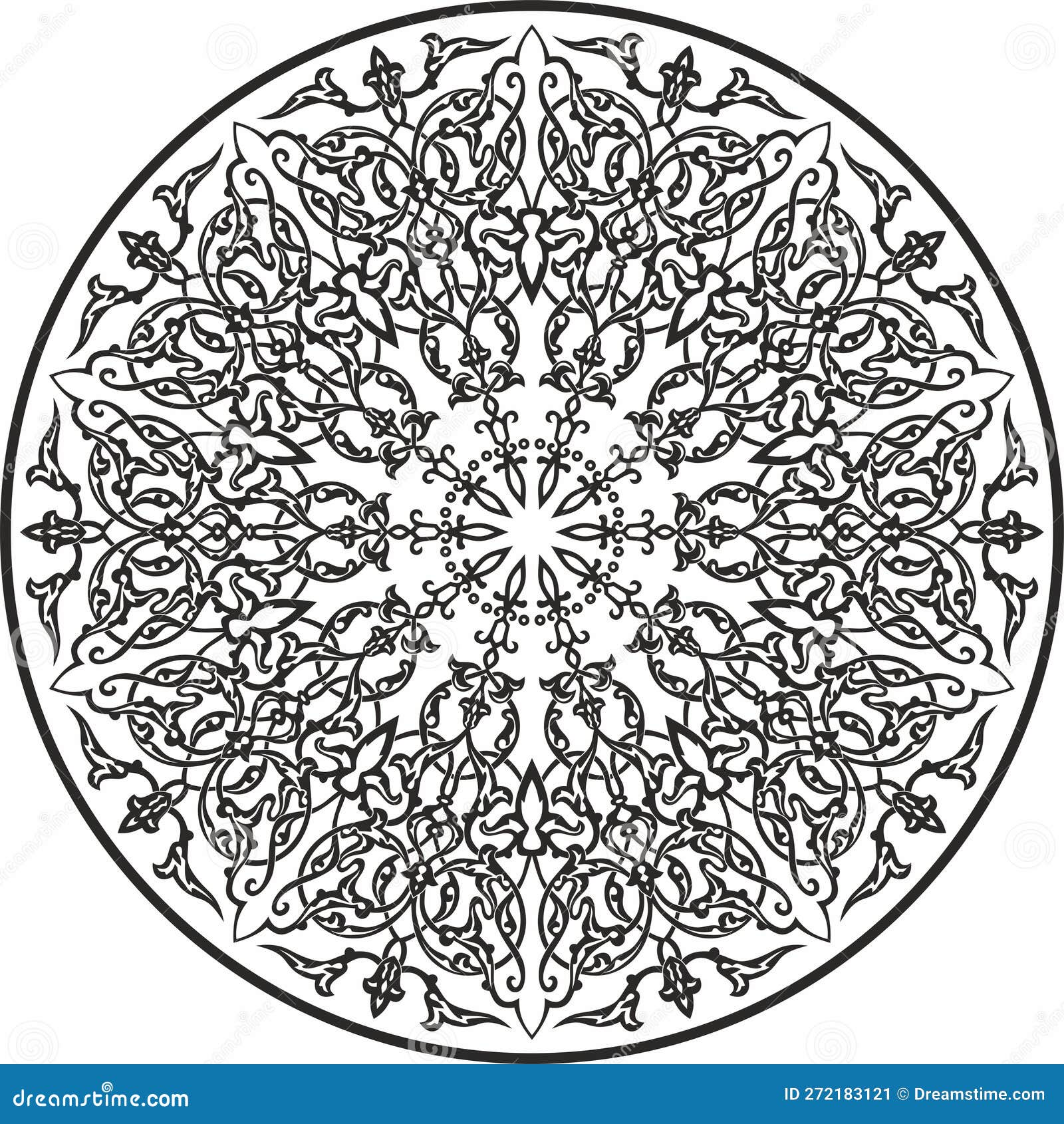 Vector Monochrome Black Turkish Classic Circle Ornament. Stock Vector ...