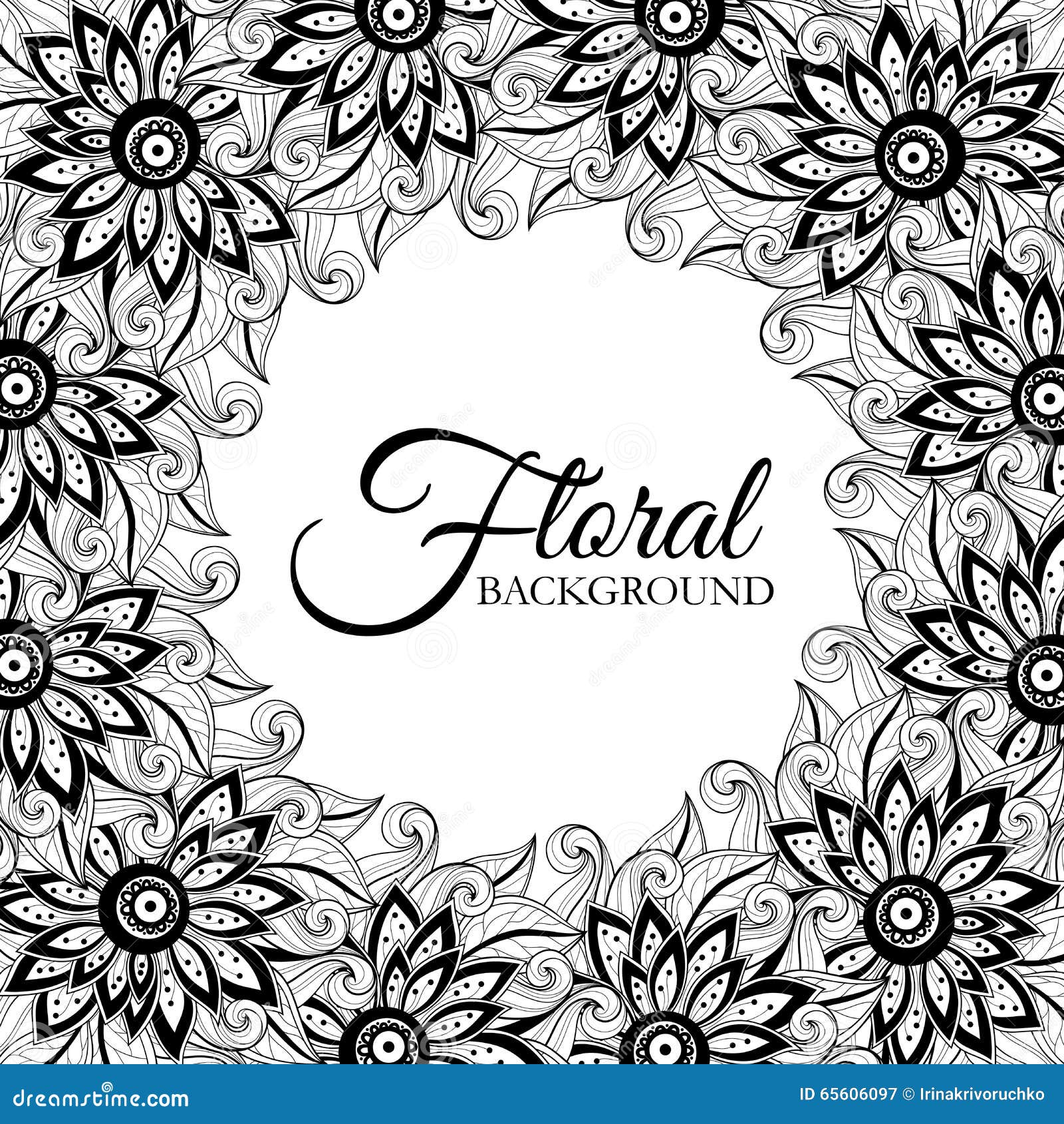 Vector Monochrome Floral Background Stock Vector Illustration Of