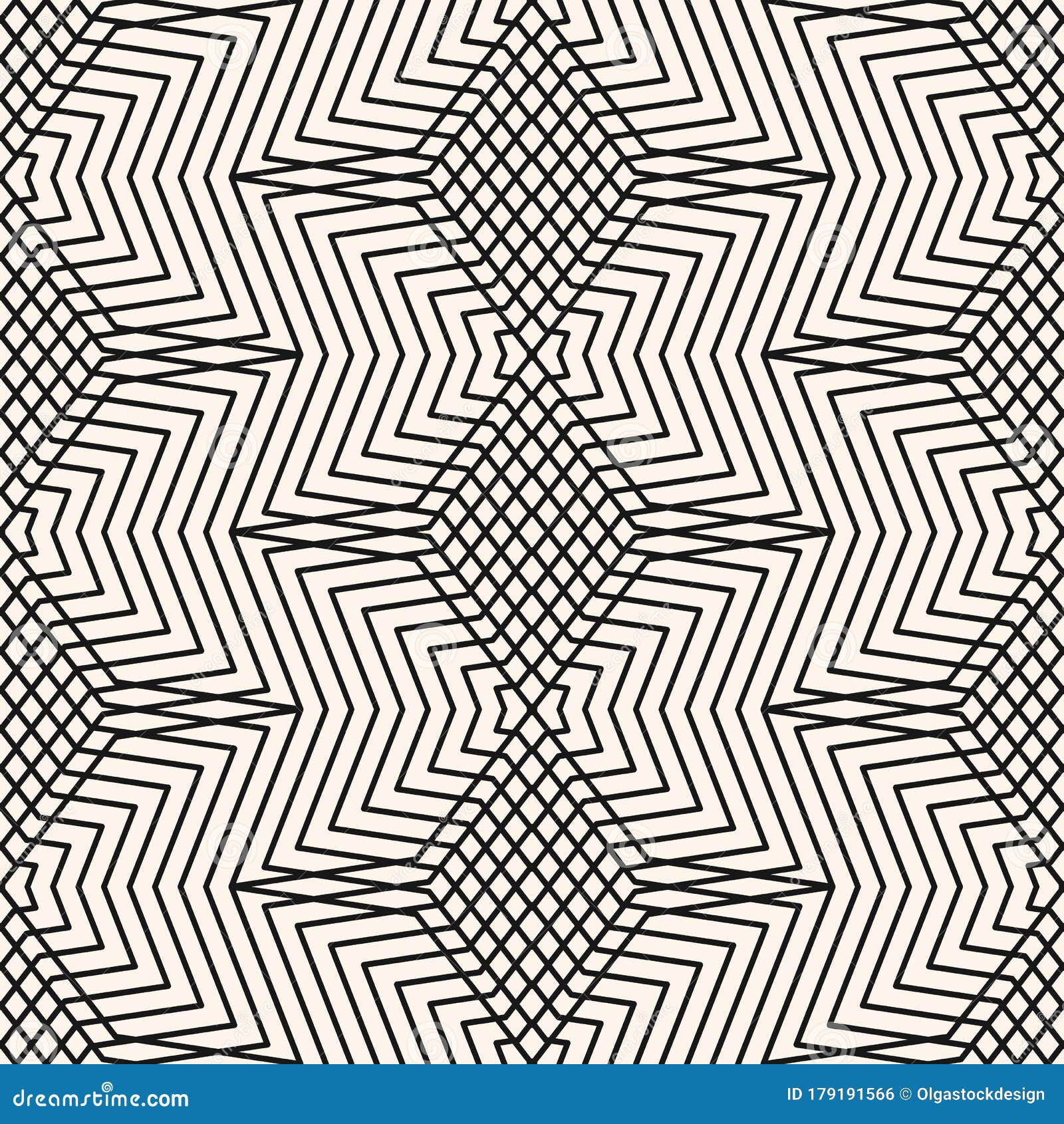 Vector Monochrome Geometric Seamless Pattern With Stars Thin Lines