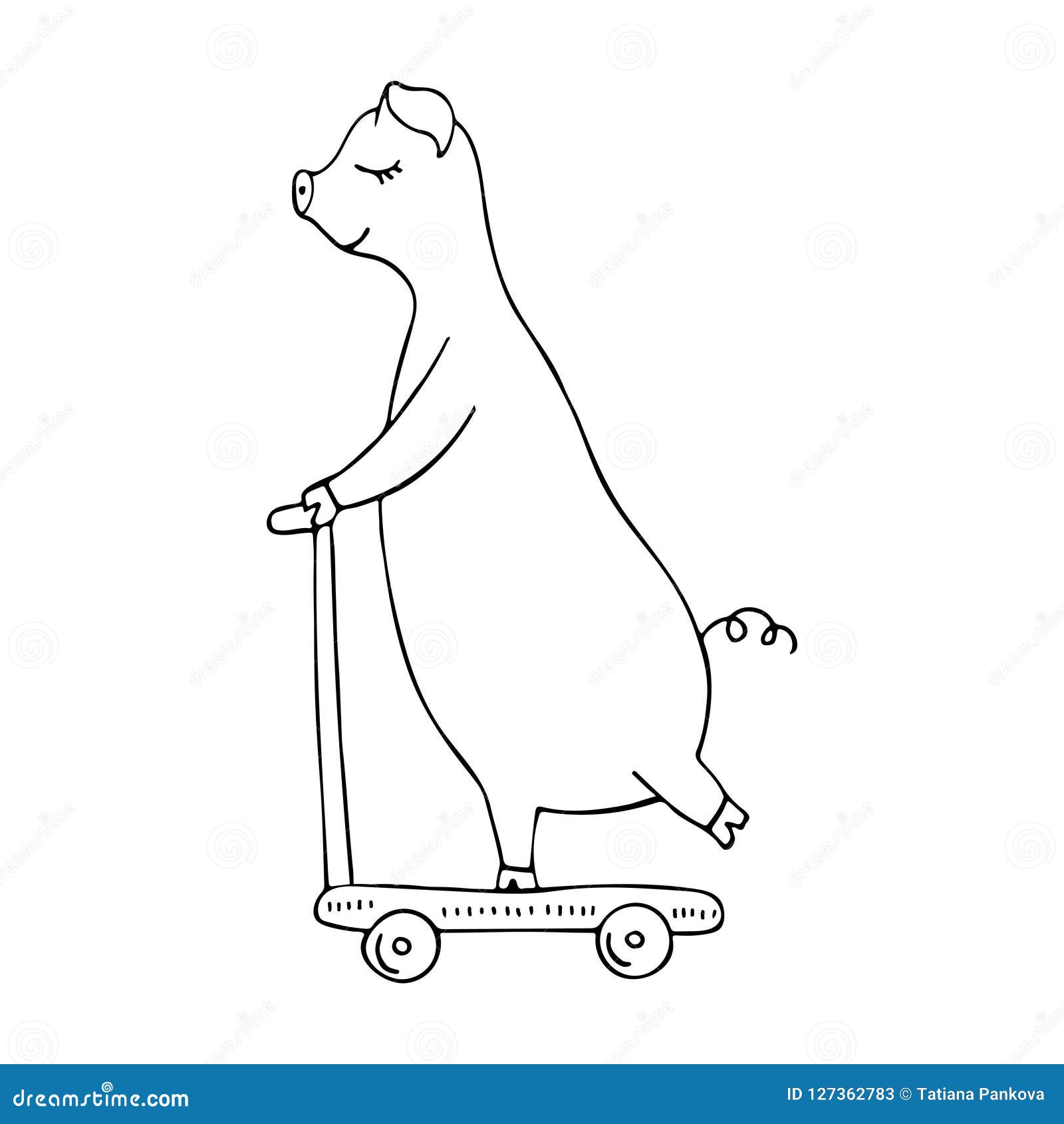 Vector Monochrome Hand-drawn Illustration of a Pig Stock Vector ...