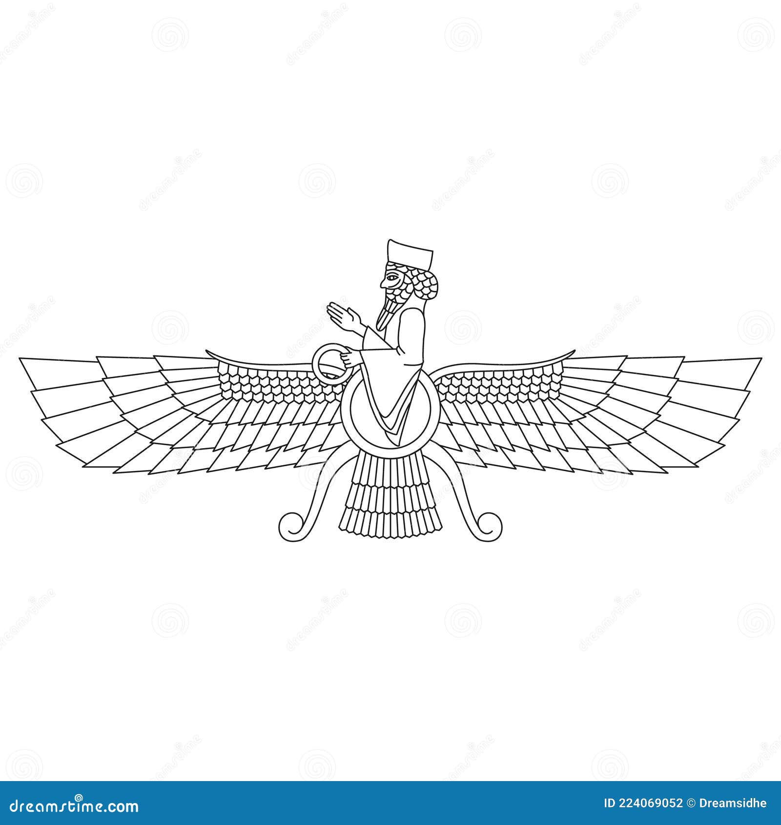 Vector Monochrome Icon with Ancient Sumerian Symbol Faravahar Stock ...