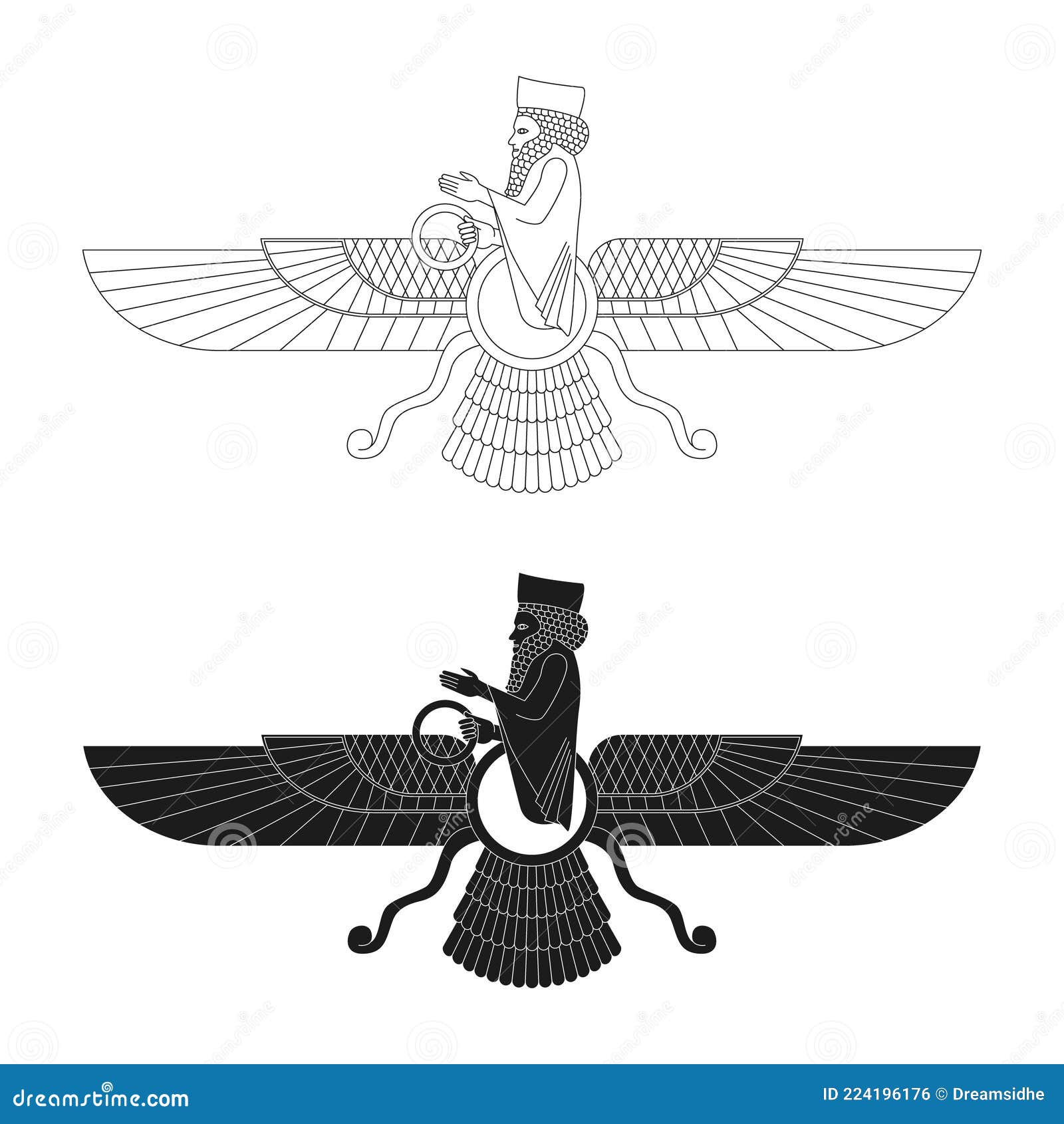 Vector Monochrome Icon with Ancient Sumerian Symbol Faravahar Stock ...