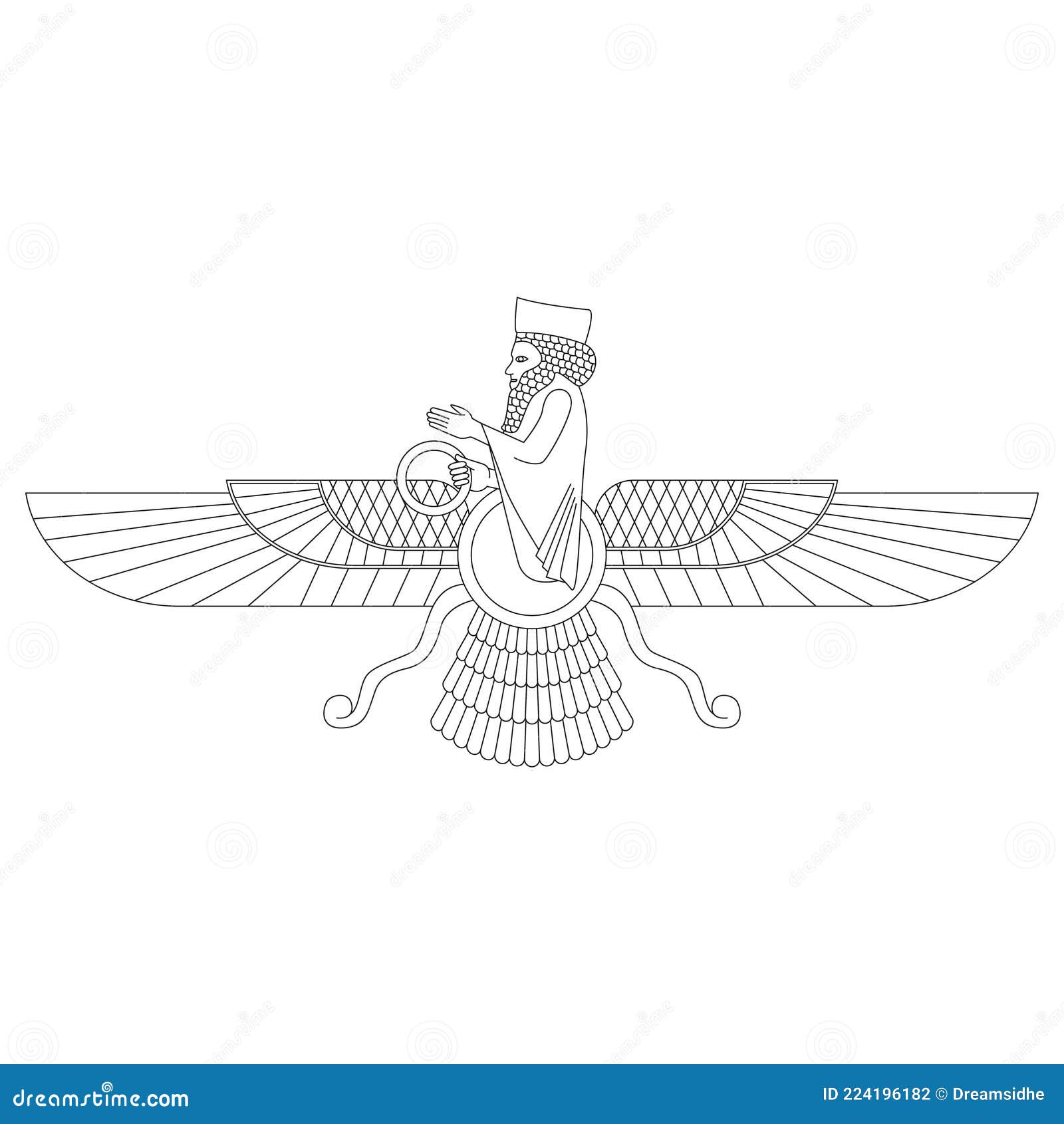 Vector Monochrome Icon with Ancient Sumerian Symbol Faravahar Stock ...
