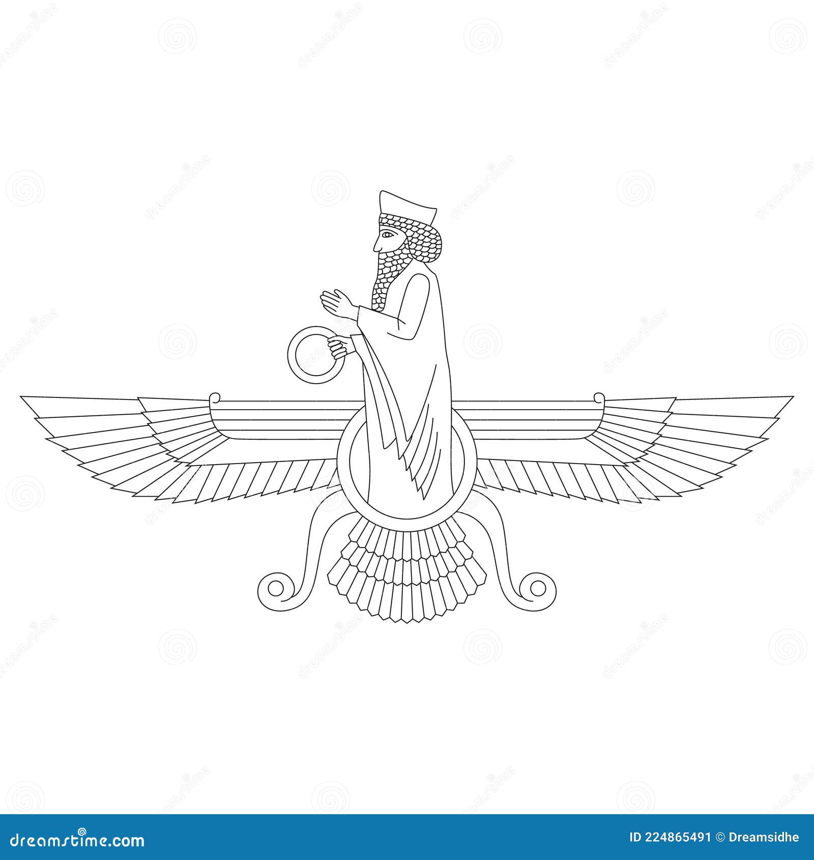 Vector Monochrome Icon with Ancient Sumerian Symbol Faravahar Stock ...