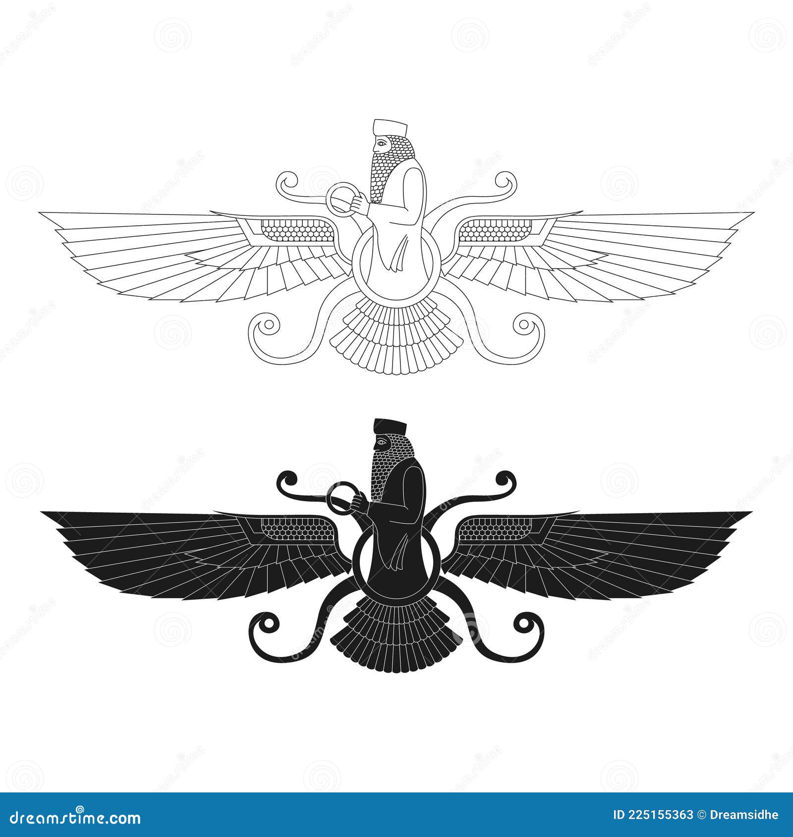 Vector Monochrome Icon with Ancient Sumerian Symbol Faravahar Stock ...