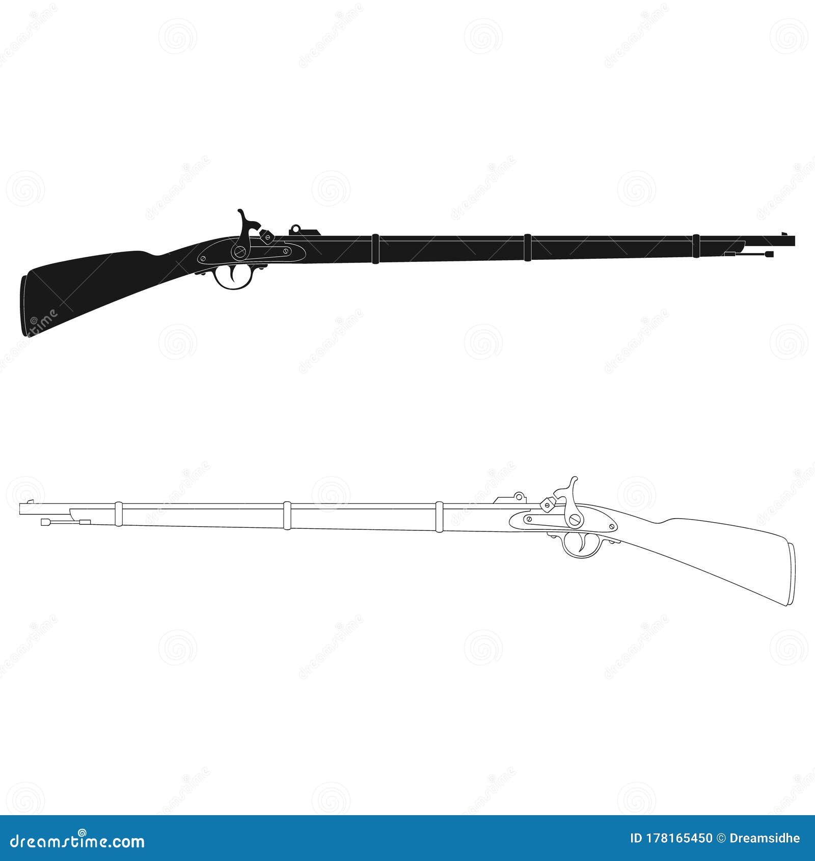 Vector Monochrome Icon with Antique Rifle Stock Vector - Illustration ...