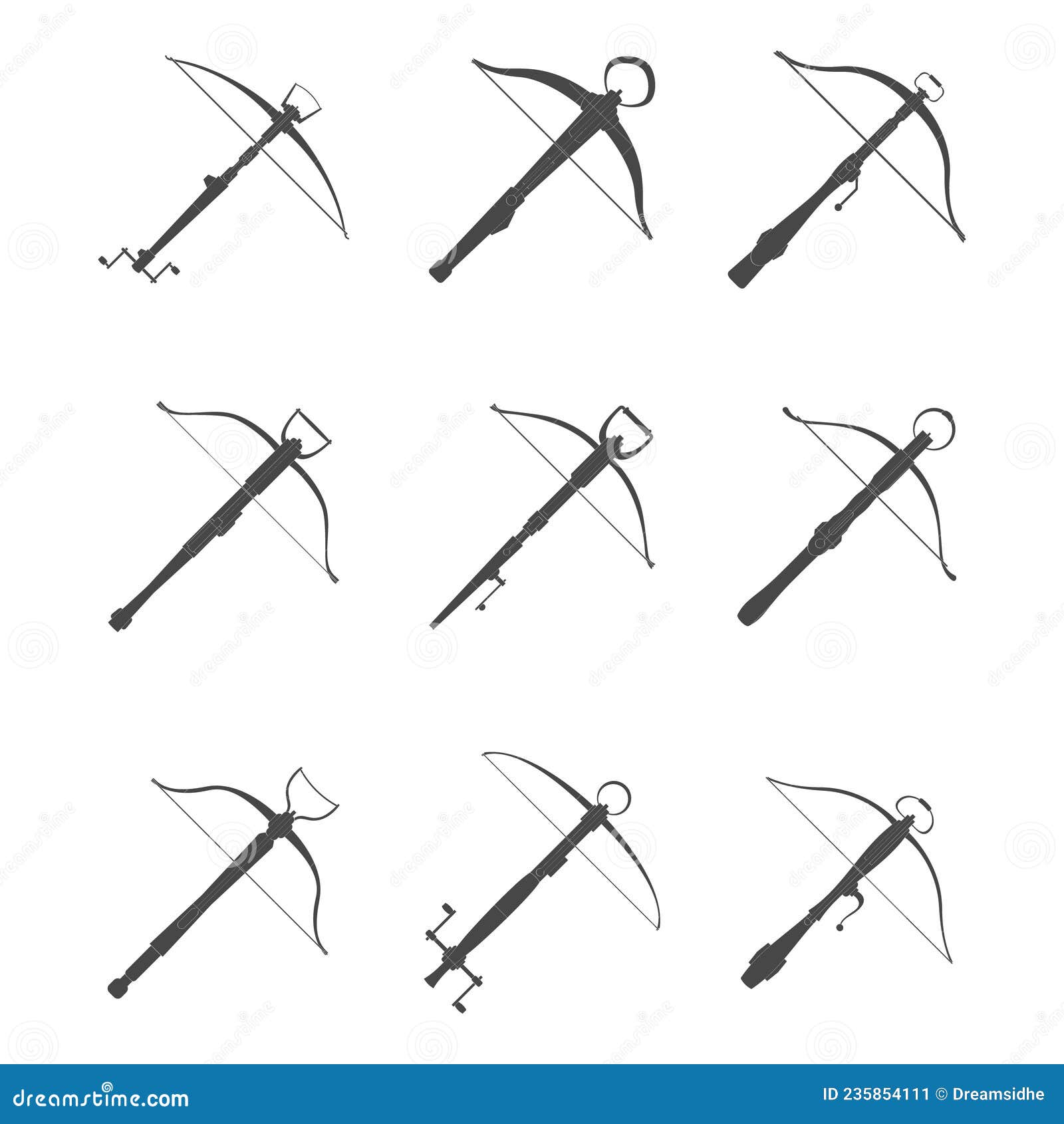 Vector Monochrome Icon Set with Ancient Crossbows Stock Vector ...