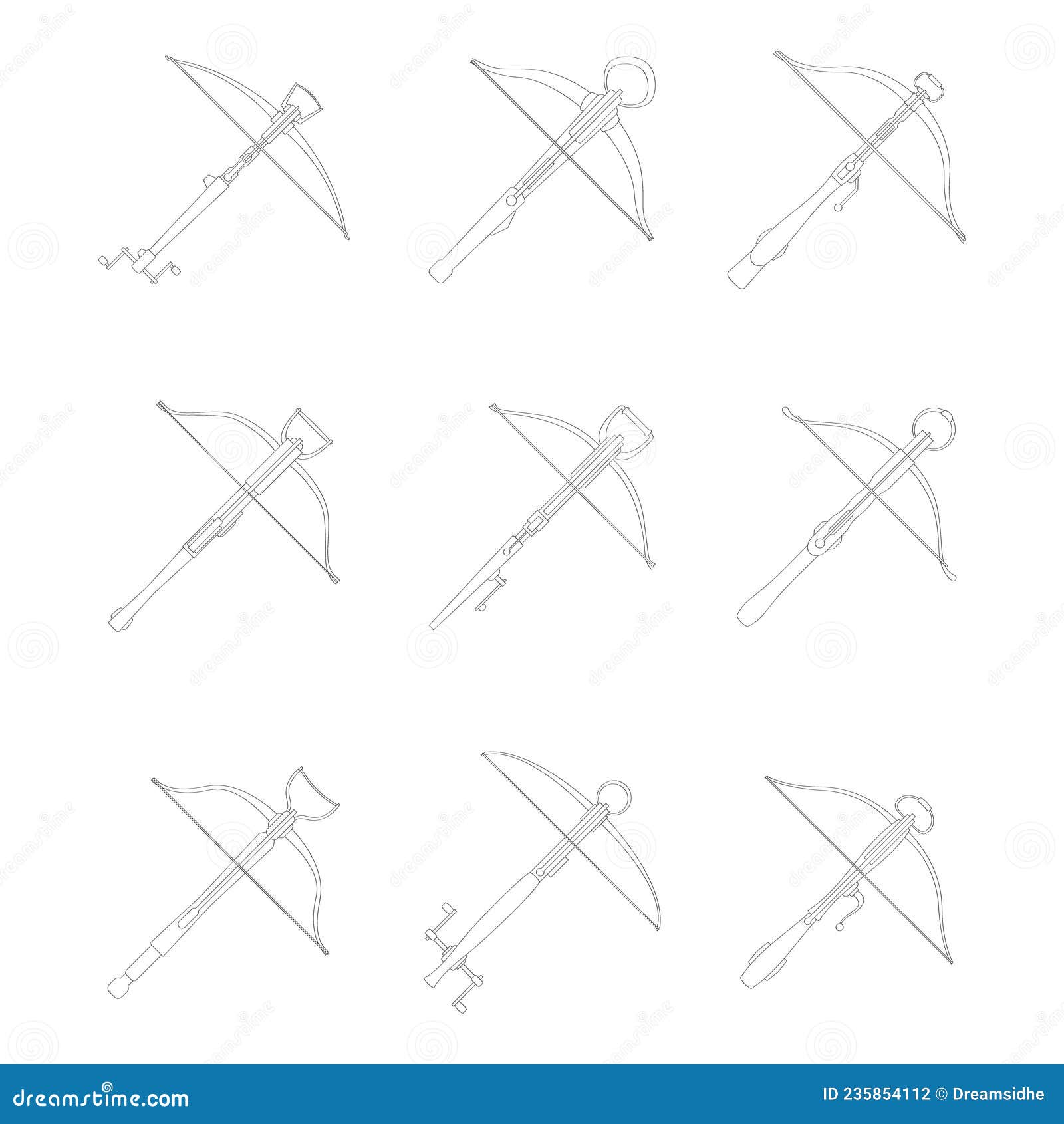 Vector Monochrome Icon Set with Ancient Crossbows Stock Vector ...