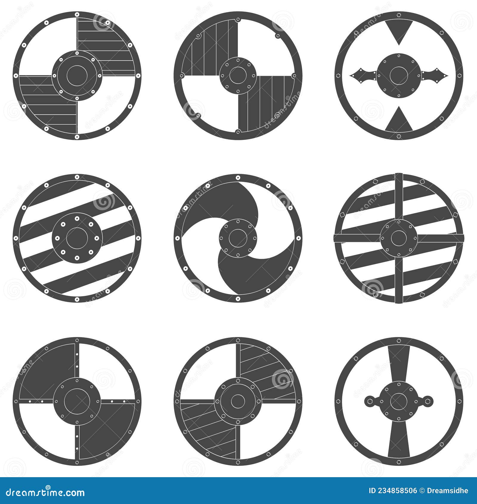 Vector Monochrome Icon Set with Ancient Shields Stock Vector ...