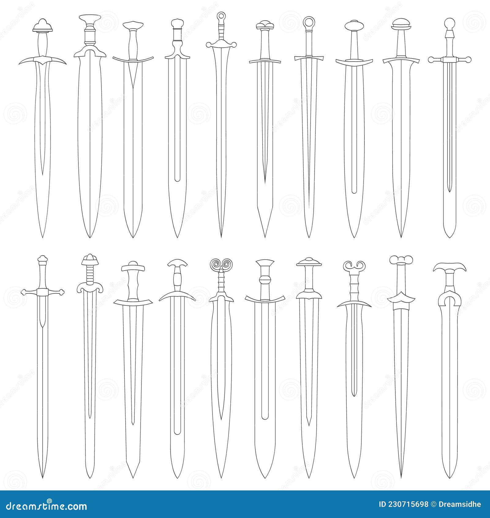 Vector Monochrome Icon Set with Ancient Swords Stock Vector ...