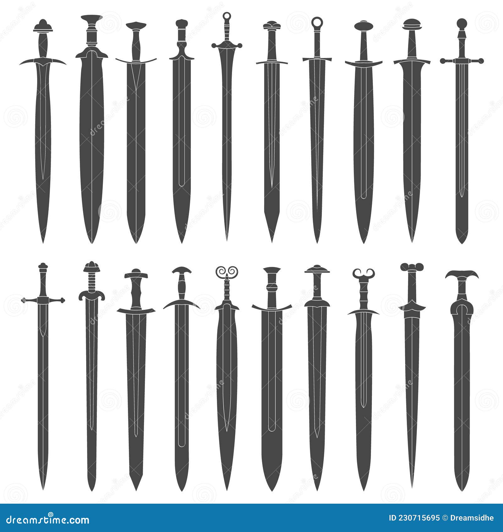 Vector Monochrome Icon Set with Ancient Swords Stock Vector ...