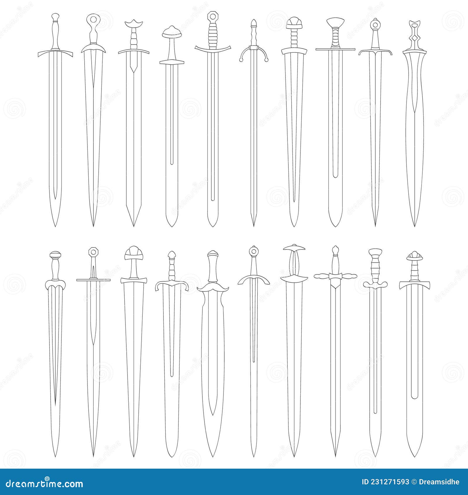 Vector Monochrome Icon Set with Ancient Swords Stock Vector ...