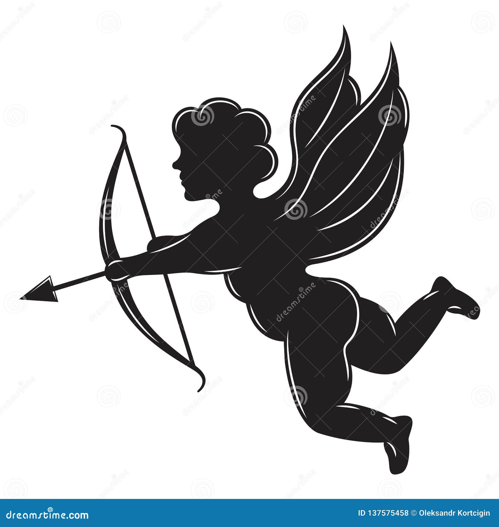 Vector Monochrome Illustration With Angel Cupid And Arrow Stock Vector