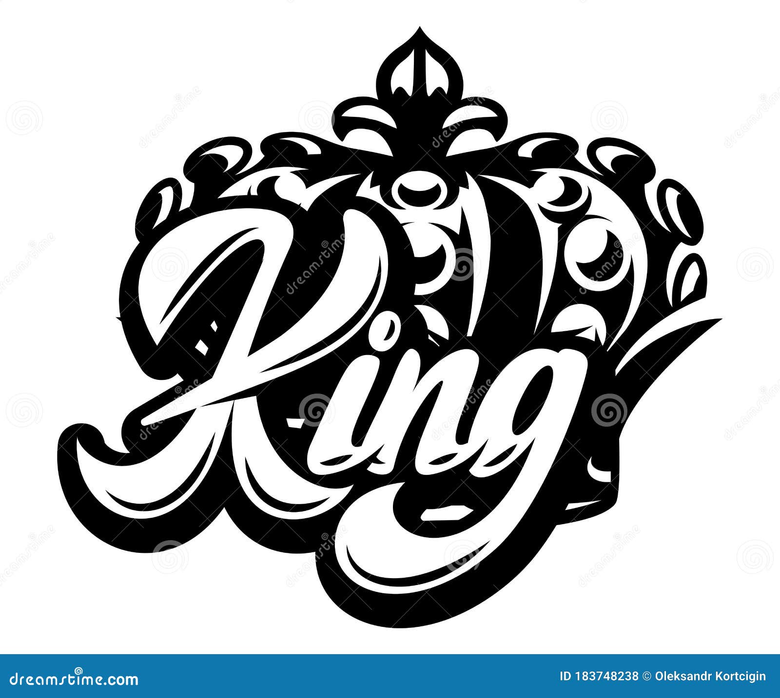 Vector Monochrome Illustration with Inscription King and Crown Stock ...