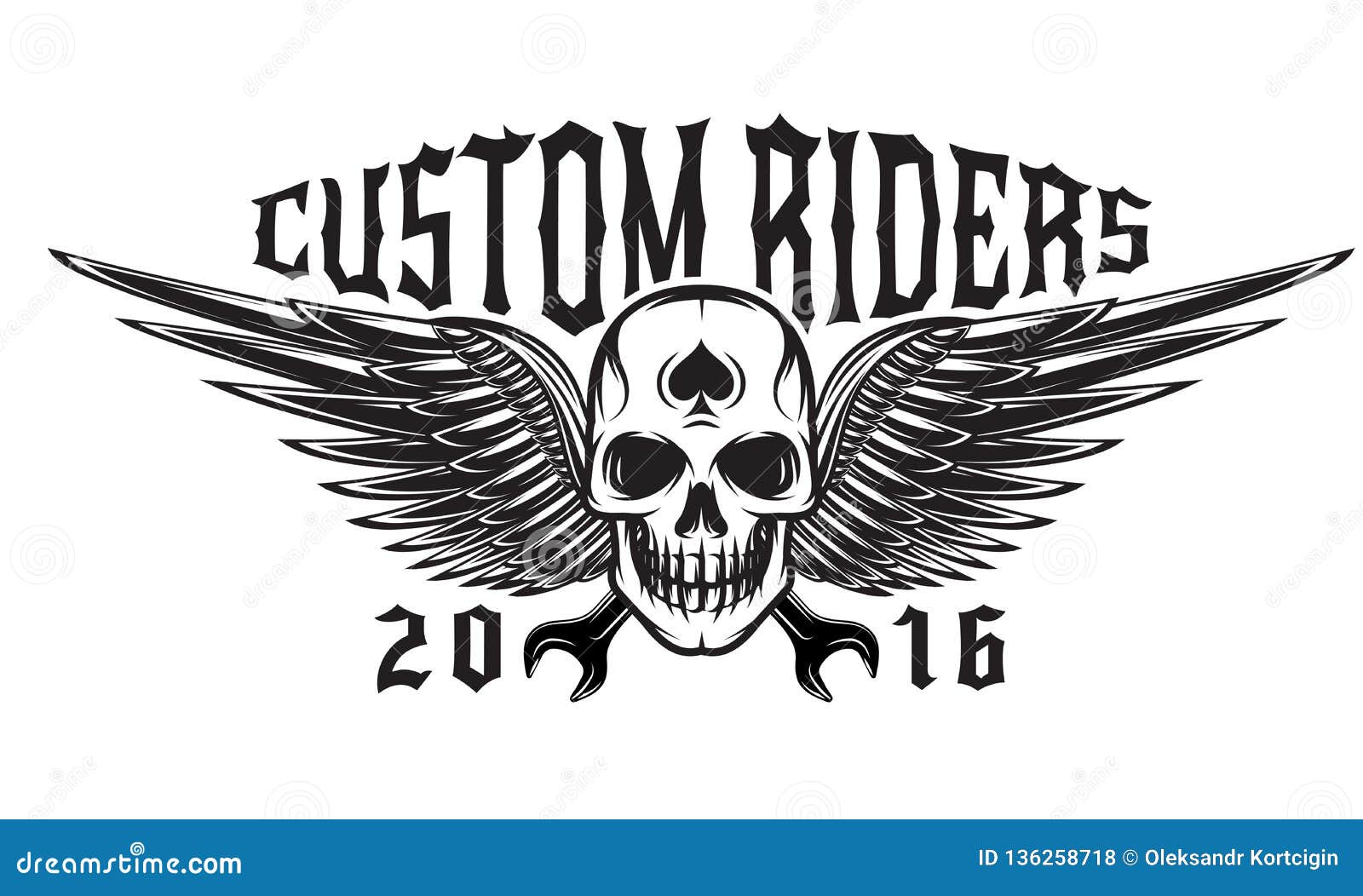 Vector Monochrome Illustration on a Motorcycle Theme with Skull and ...