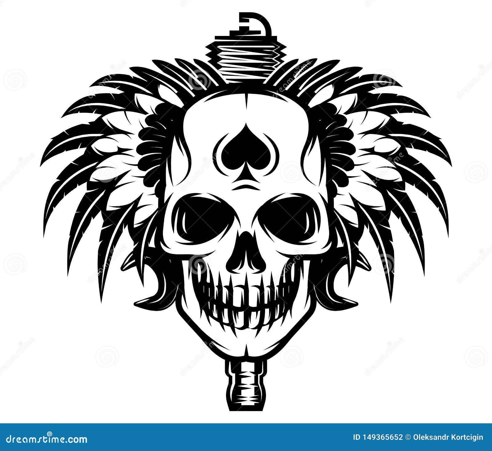 Vector Monochrome Image on Motorcycle Theme with Skull, Wings, Engine ...