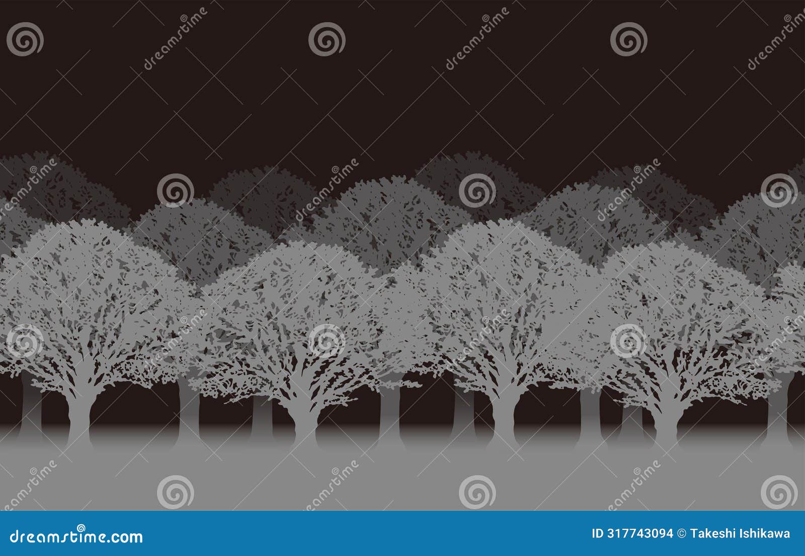 Vector Monochrome Night Time Seamless Forest Silhouette Background ...